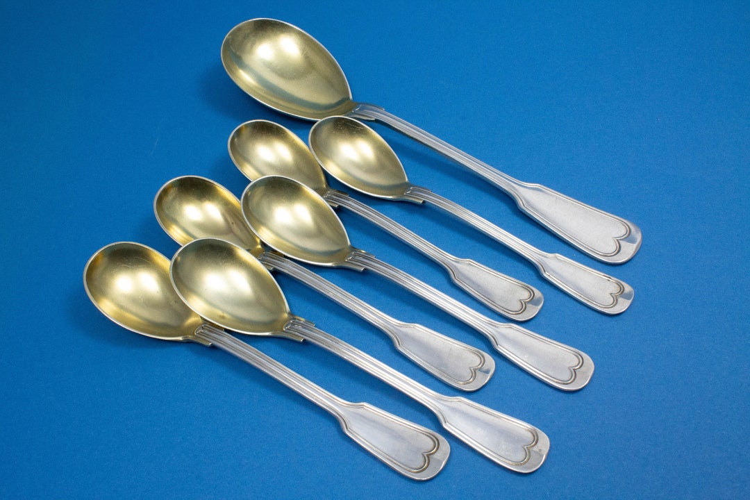 6 Ice Cream Spoons With Serving Spoon by WMF, Augsburg Thread, Cutlery ...