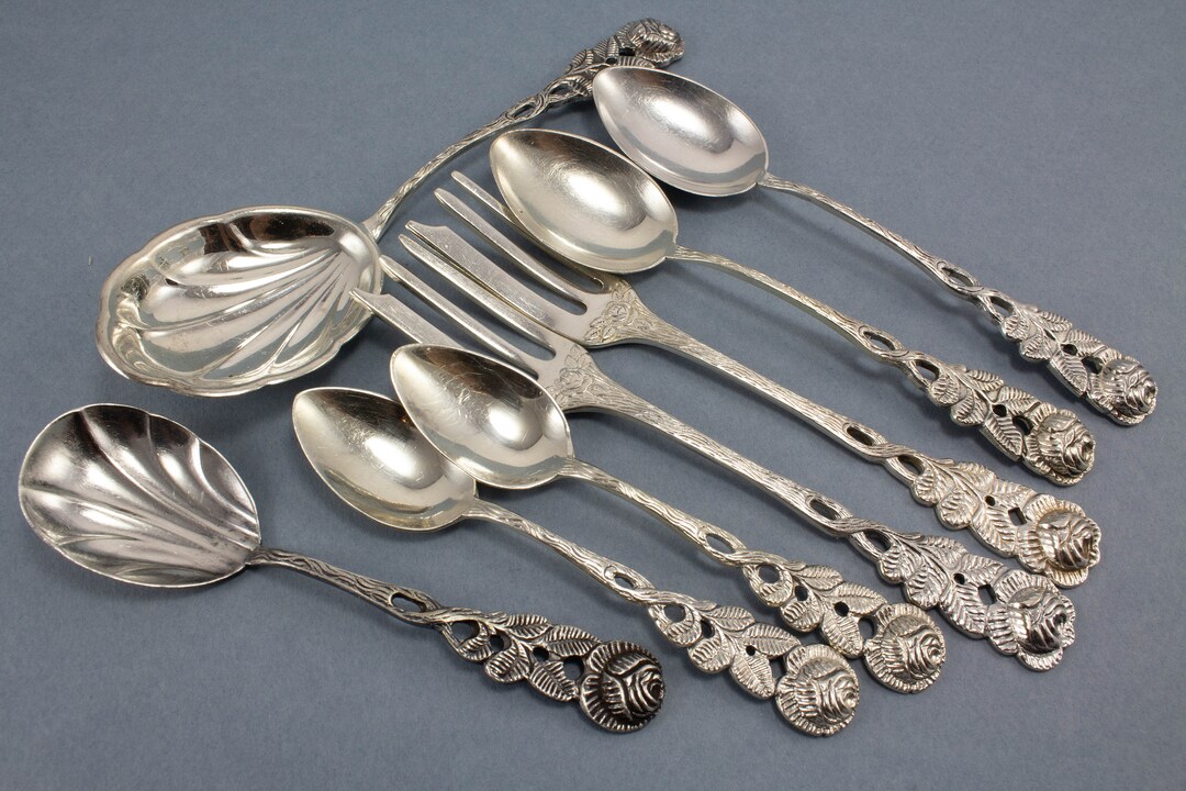 Nice Cutlery Set With Roses for 2, Silver-plated, Antiko - Etsy