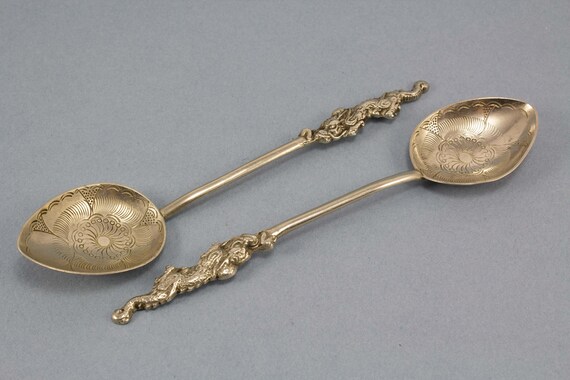 2 Silver Teaspoons With Dragon Pattern Nagasaki 84 Silver | Etsy