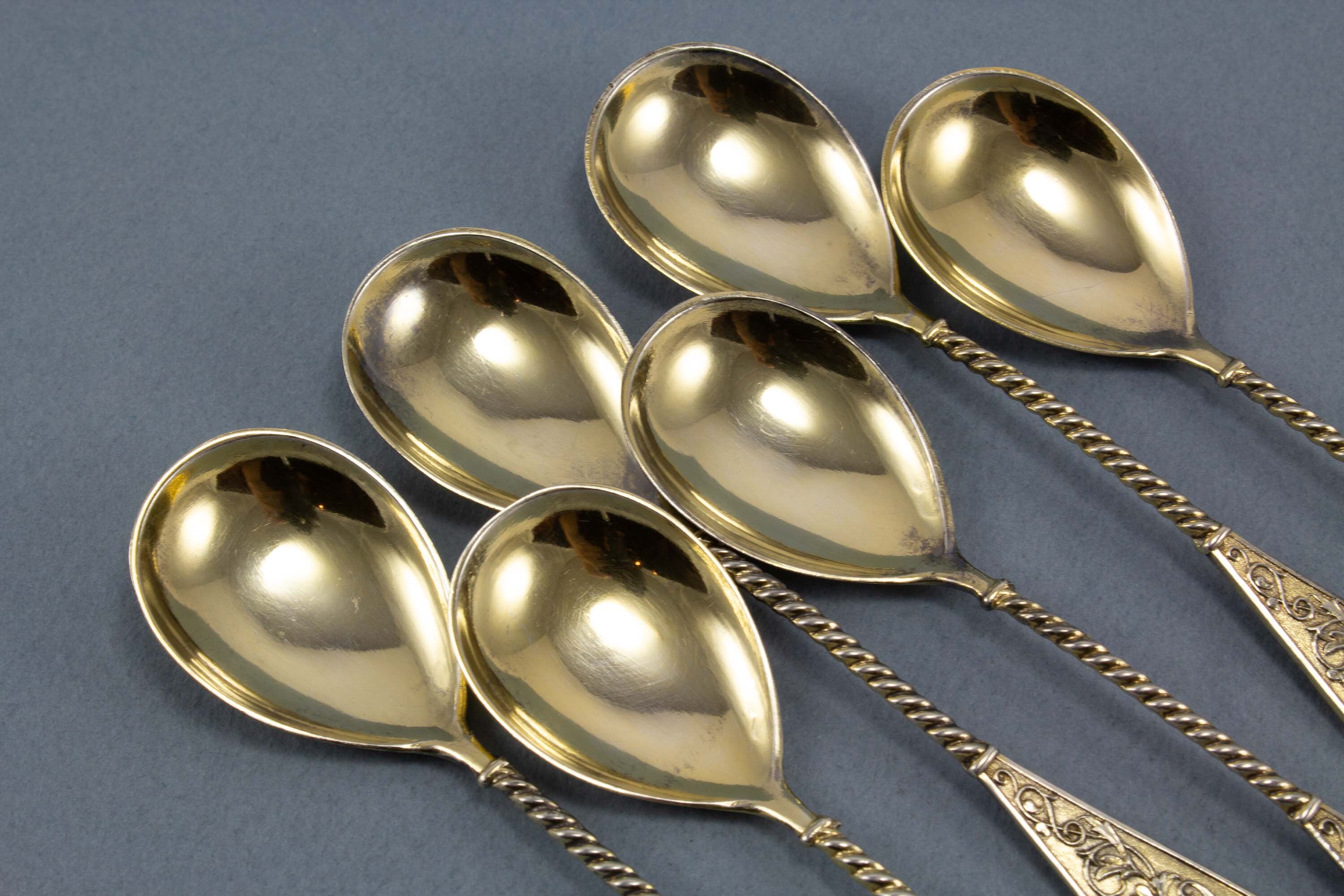 6 antique egg spoons made of 800 silver gold-plated floral | Etsy