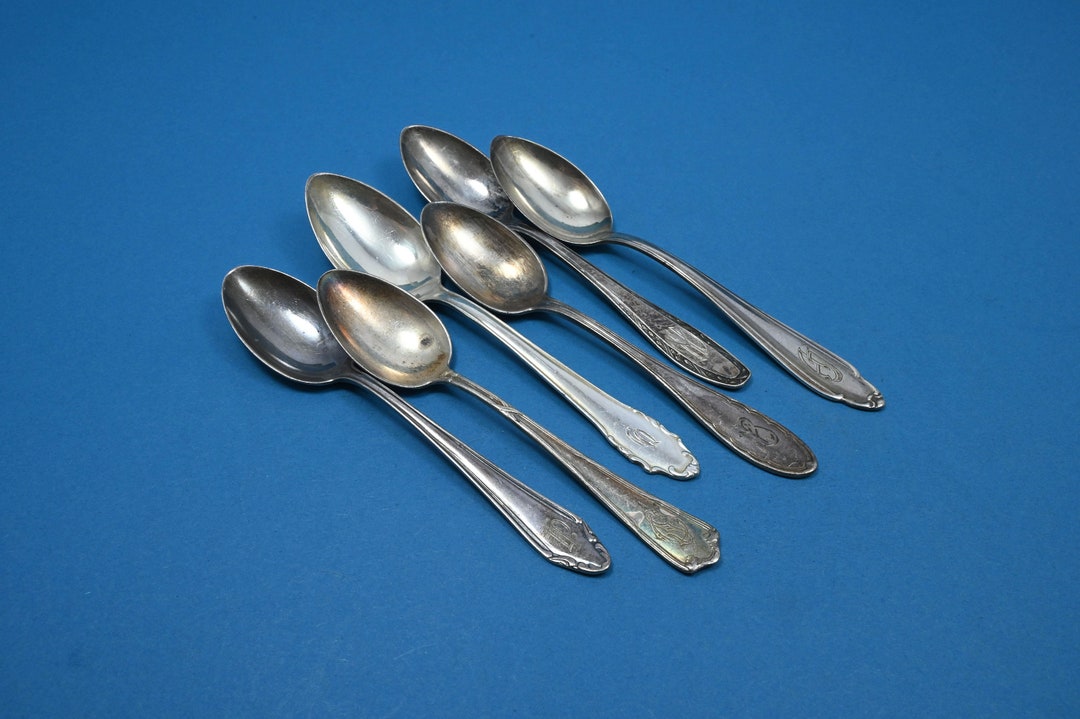 6 Antique Teaspoons With Engravings, Silver-plated Spoons in Art ...