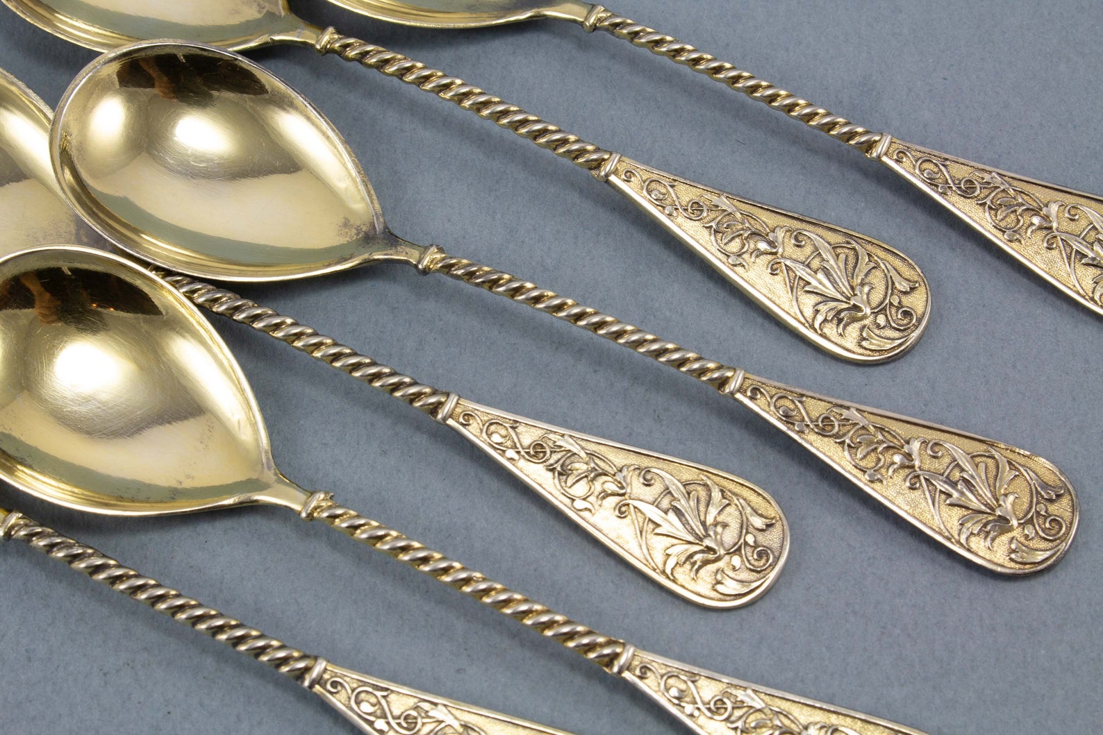 6 antique egg spoons made of 800 silver gold-plated floral | Etsy