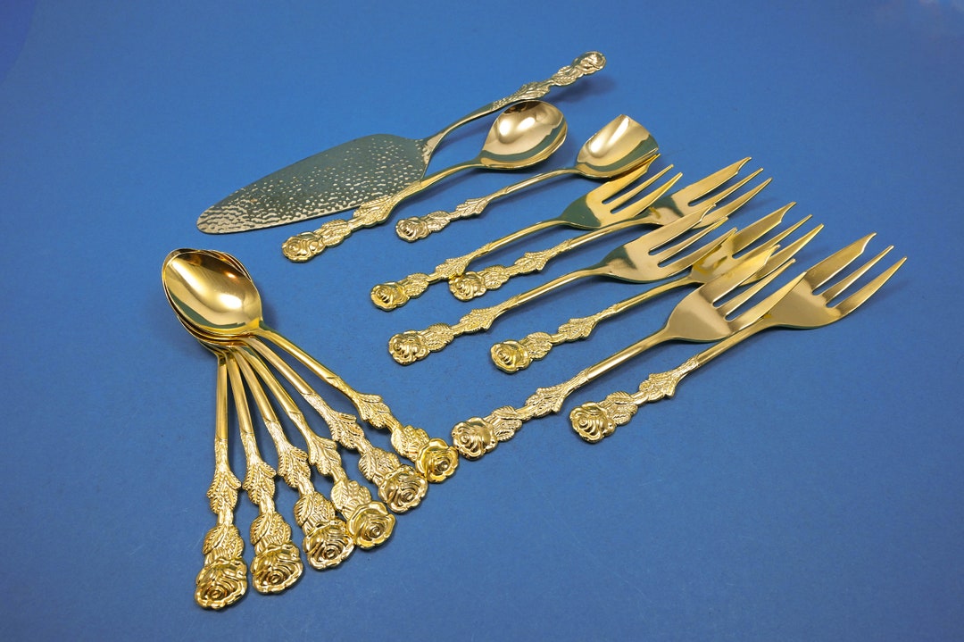 Beautiful Cutlery Set With Roses for 6, Gold-plated - Etsy