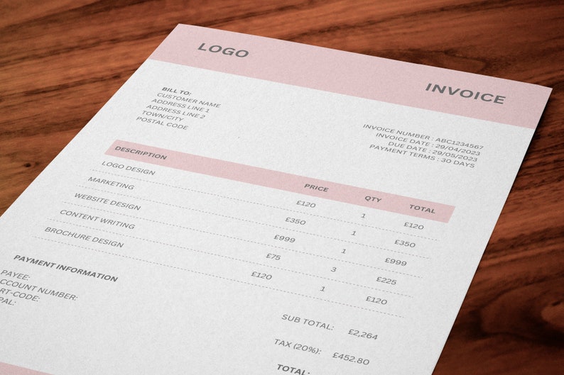 Digital Editable Invoice Template | Feminine Invoice Template ...