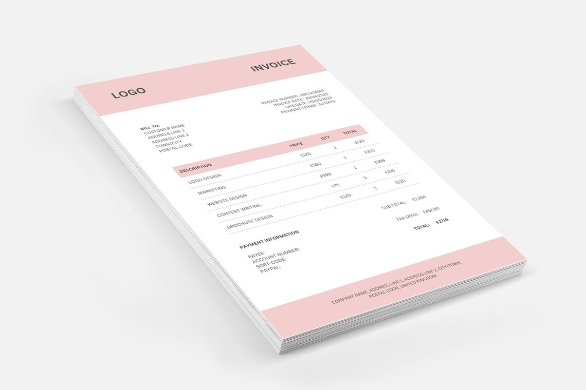 Digital Editable Invoice Template | Feminine Invoice Template ...