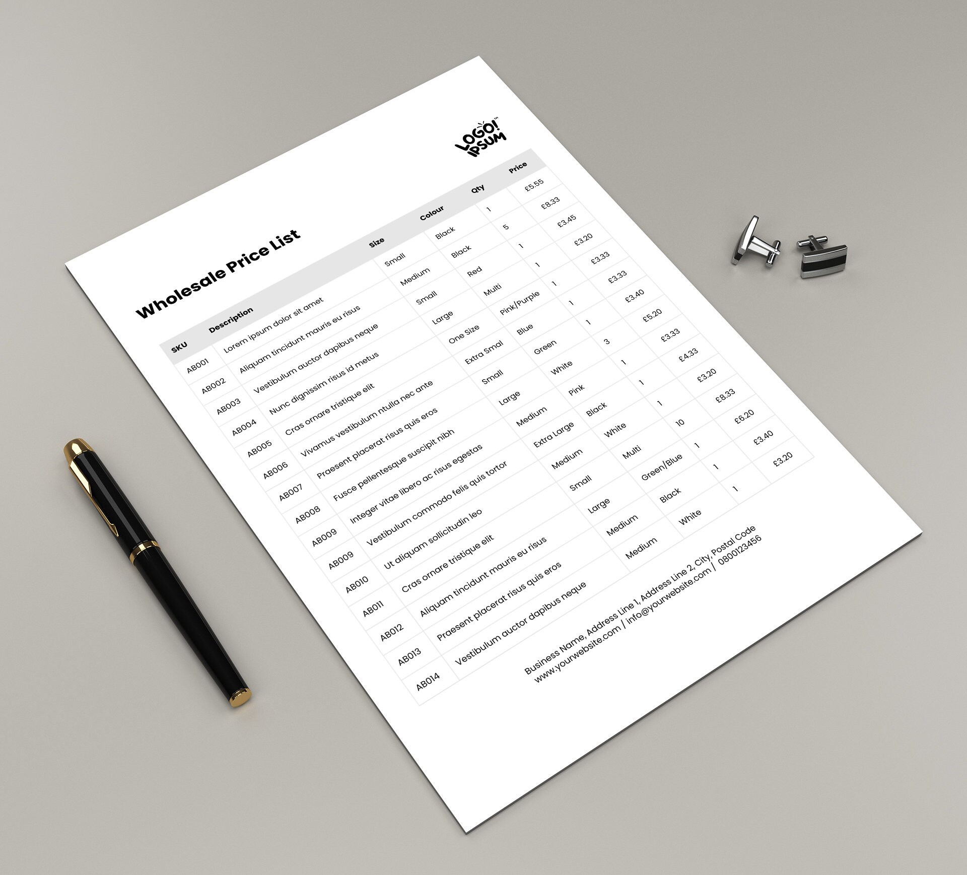 Minimal Wholesale Price List Template | Product Pricing Template ...