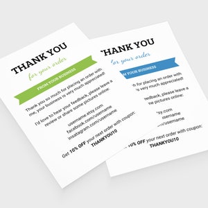 Thank You Card Editable Canva Template Order Insert Cards - Etsy