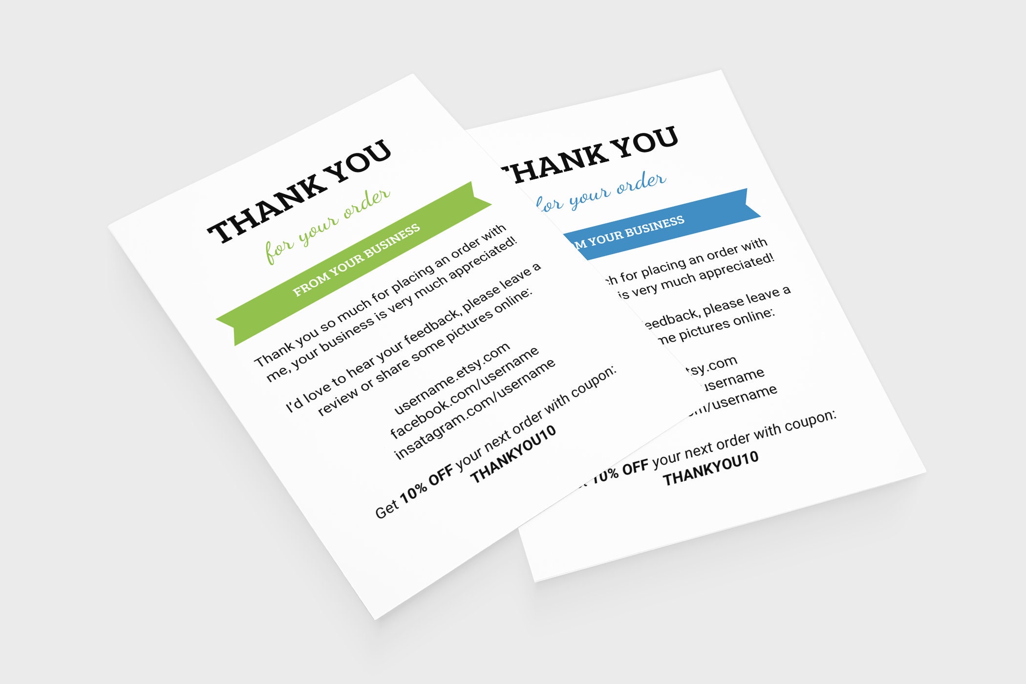 Thank You Card Editable Canva Template Order Insert Cards - Etsy