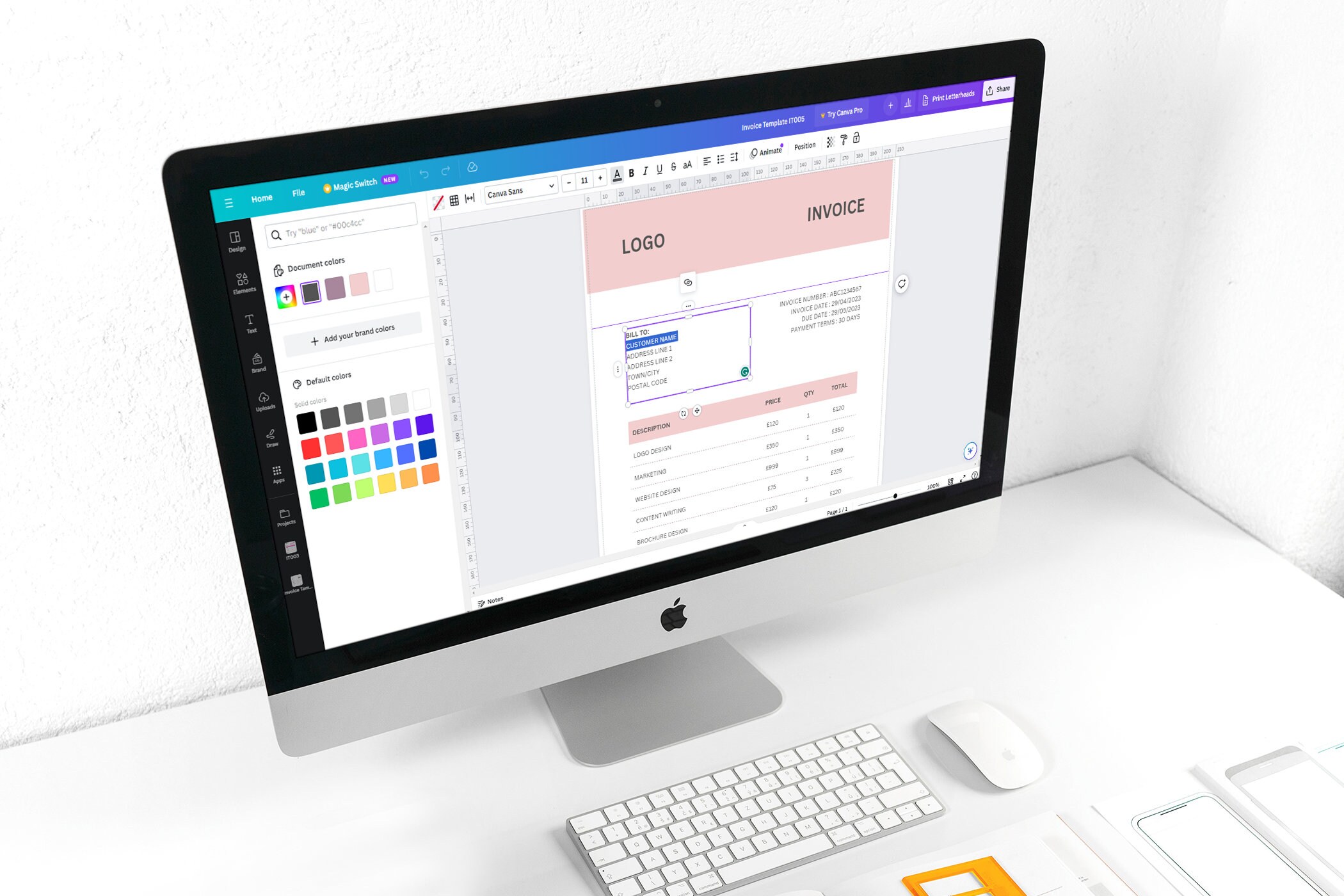 Digital Editable Invoice Template | Feminine Invoice Template ...
