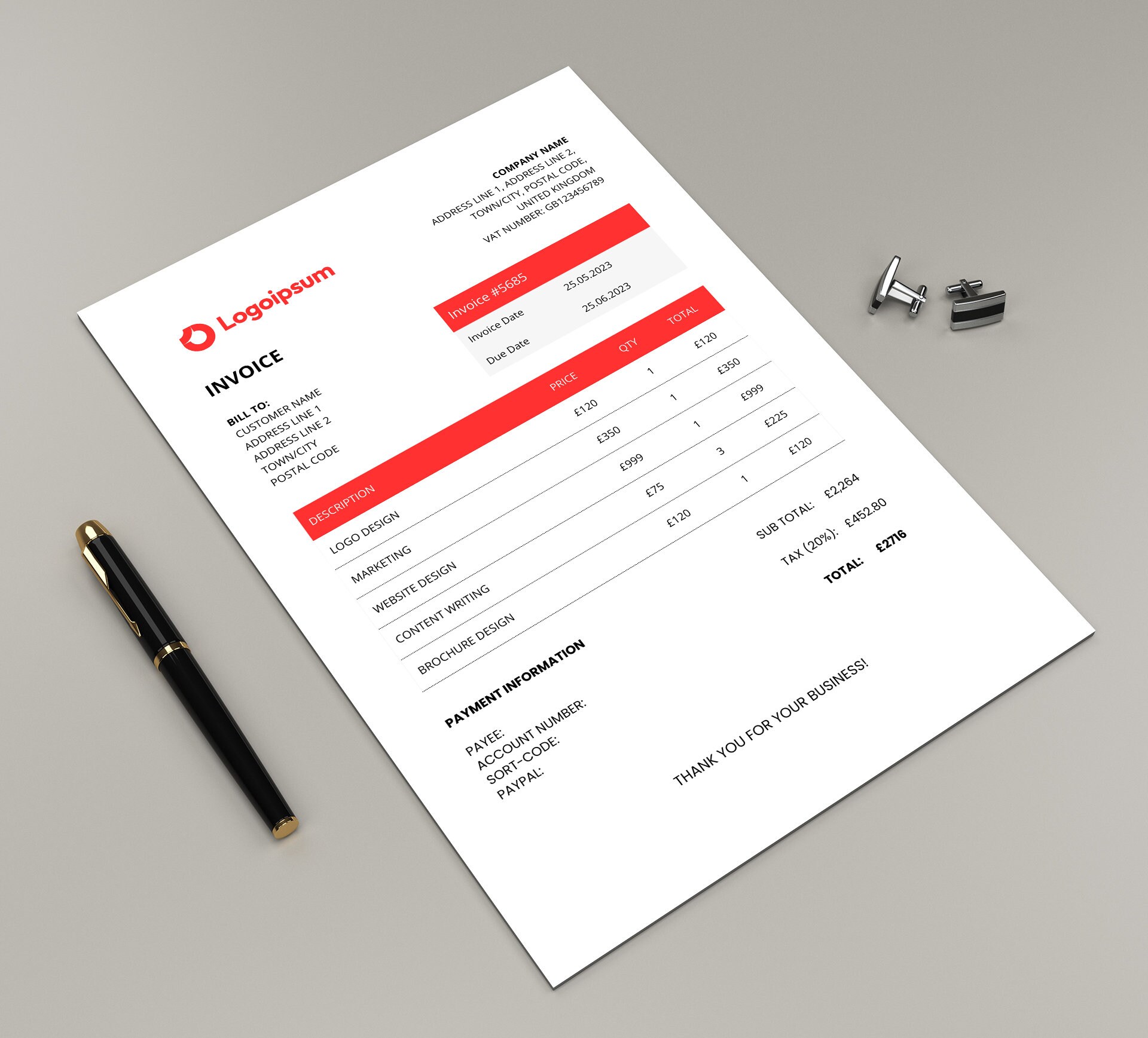 Digital Editable Invoice Template | Modern & Professional Invoice ...