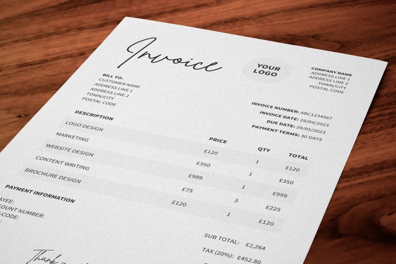 Digital Editable Invoice Template | Minimal Invoice Template | Elegant ...