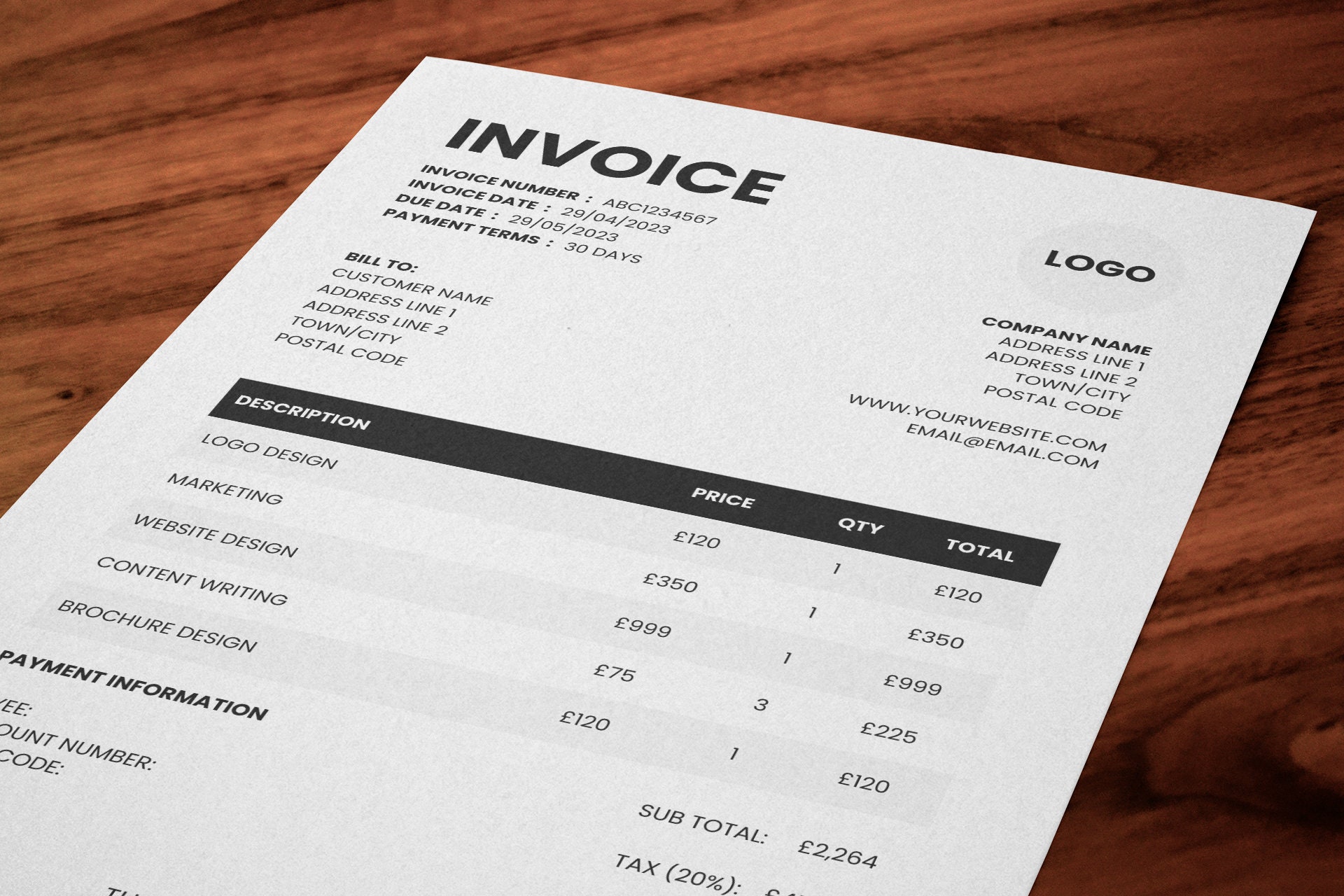 Modern Invoice Template Design Professional Invoice Template - Etsy
