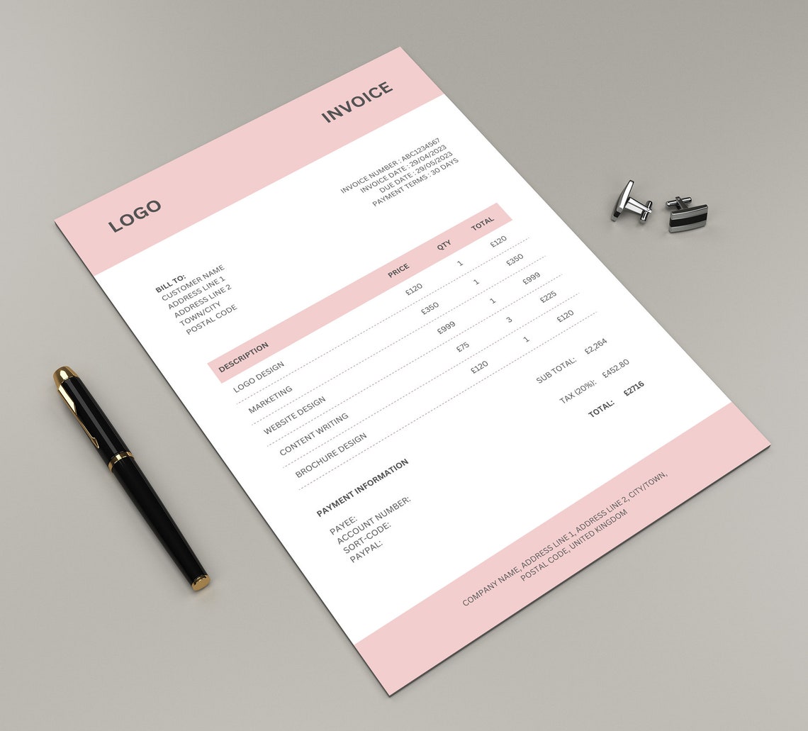 Digital Editable Invoice Template | Feminine Invoice Template ...