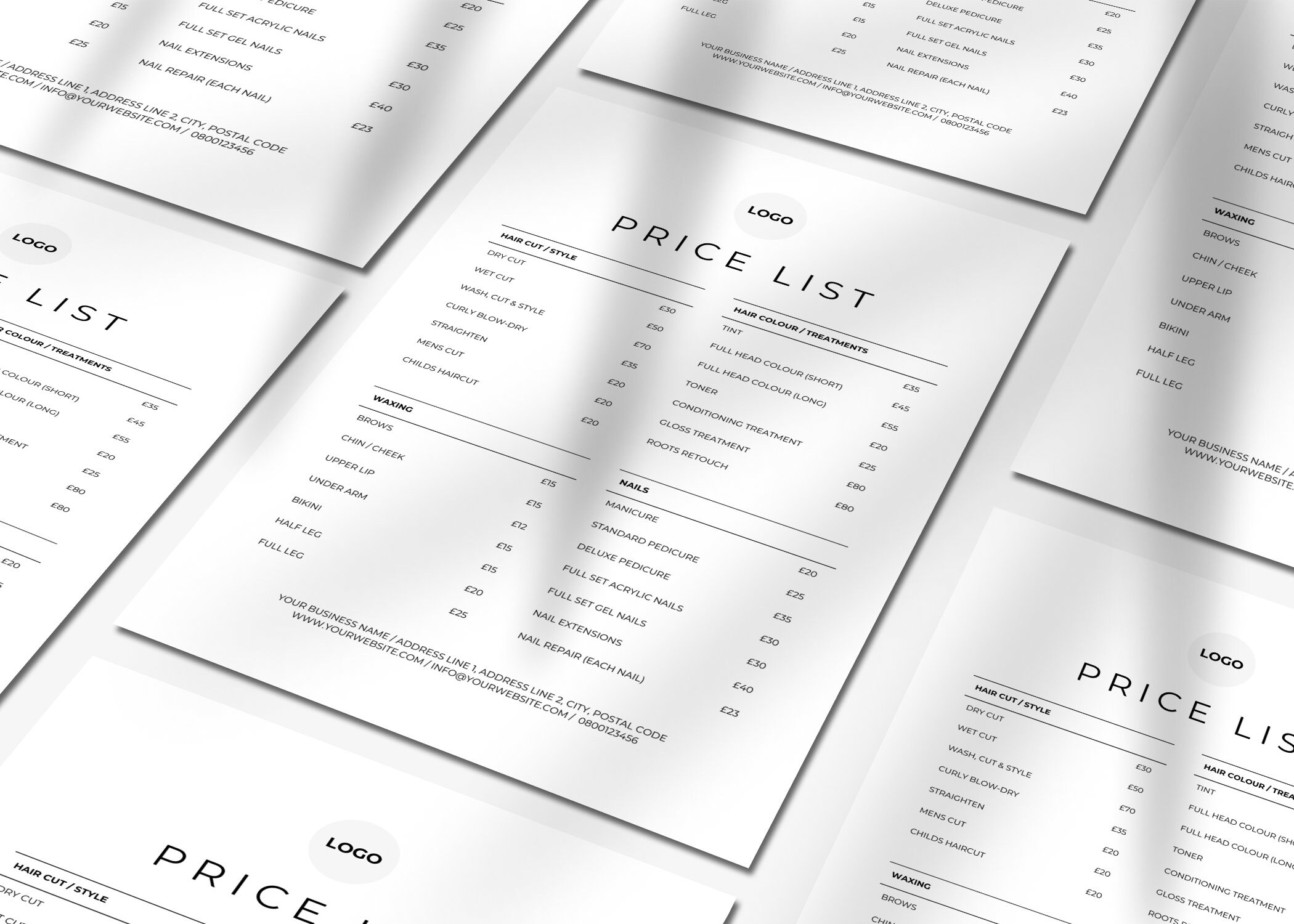 Minimal Price List Template DIY Generic Price List Template for Salon ...