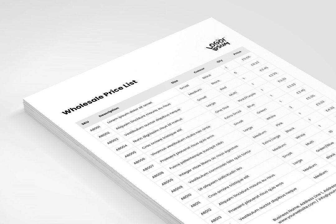Minimal Wholesale Price List Template | Editable Canva Design (A4/US ...