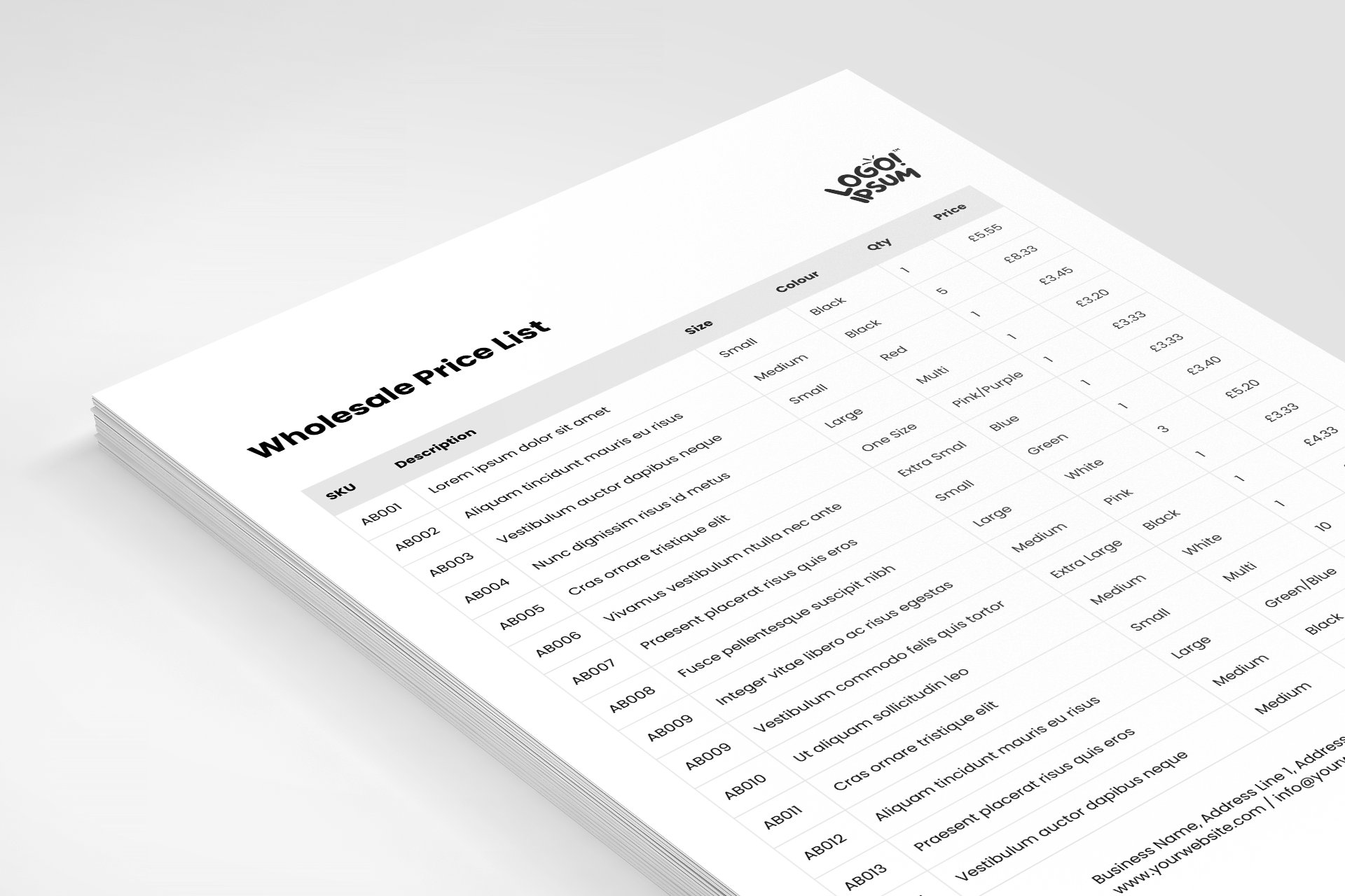 Minimal Wholesale Price List Template | Product Pricing Template ...
