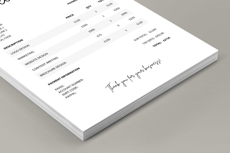 Digital Editable Invoice Template | Minimal Invoice Template | Elegant ...