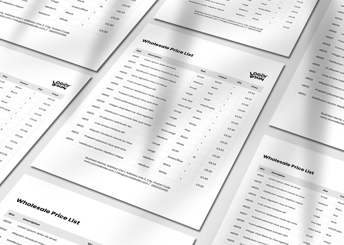 Minimal Wholesale Price List Template | Product Pricing Template ...