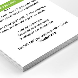 Thank You Card Editable Canva Template Order Insert Cards - Etsy