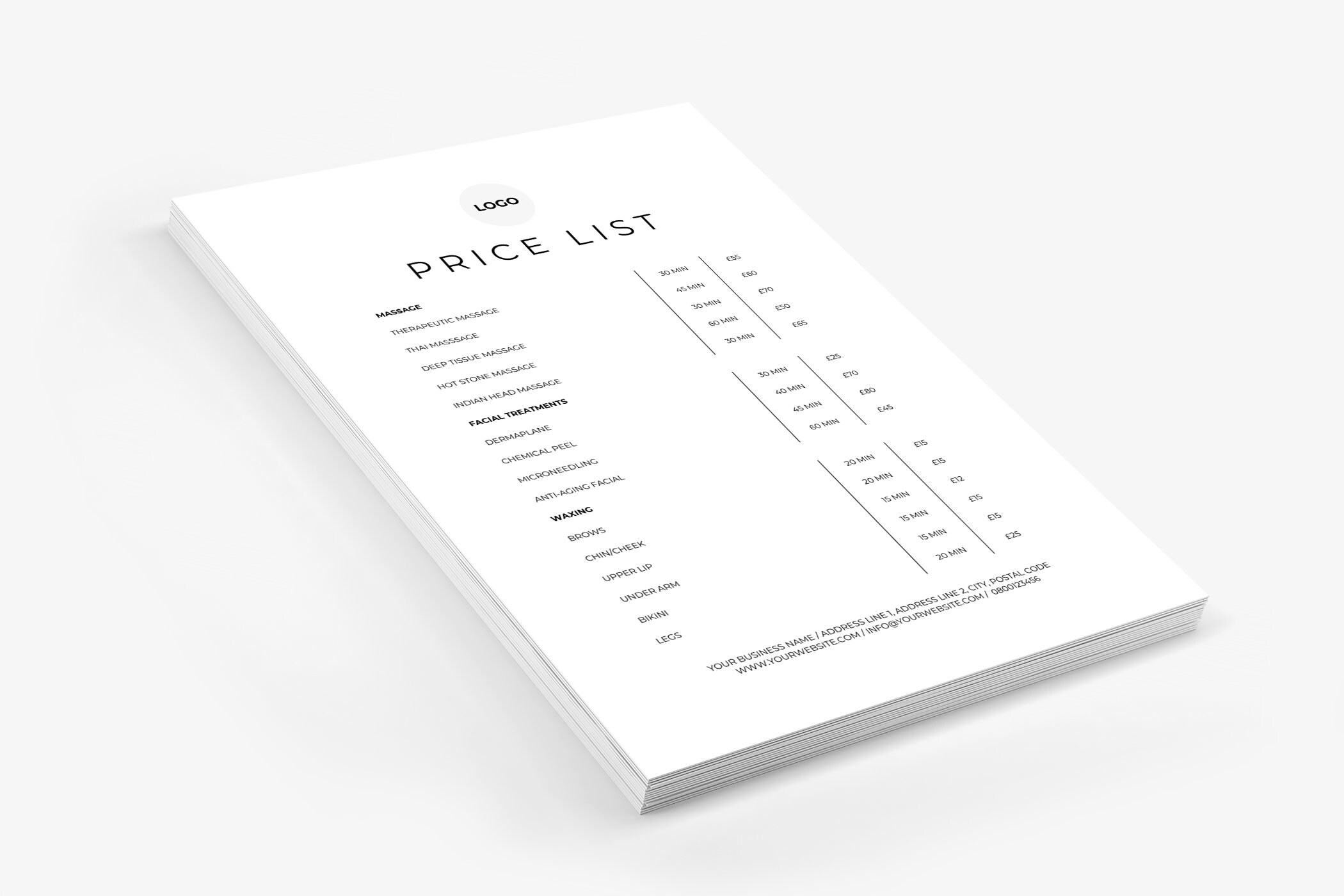 Minimalistic Price List Template | Universal Price List Template for Spa, Salon, Barber ...