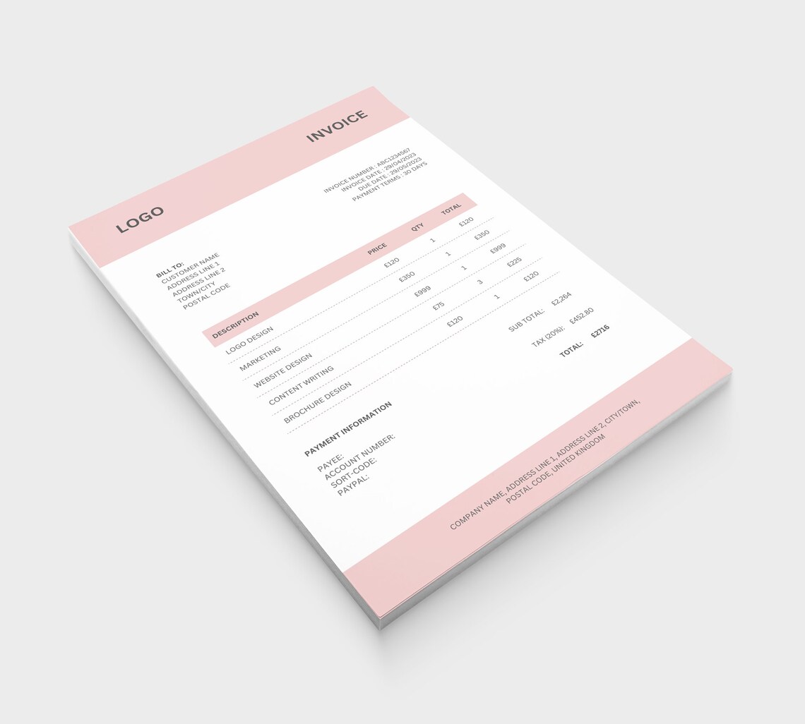 Digital Editable Invoice Template | Feminine Invoice Template ...