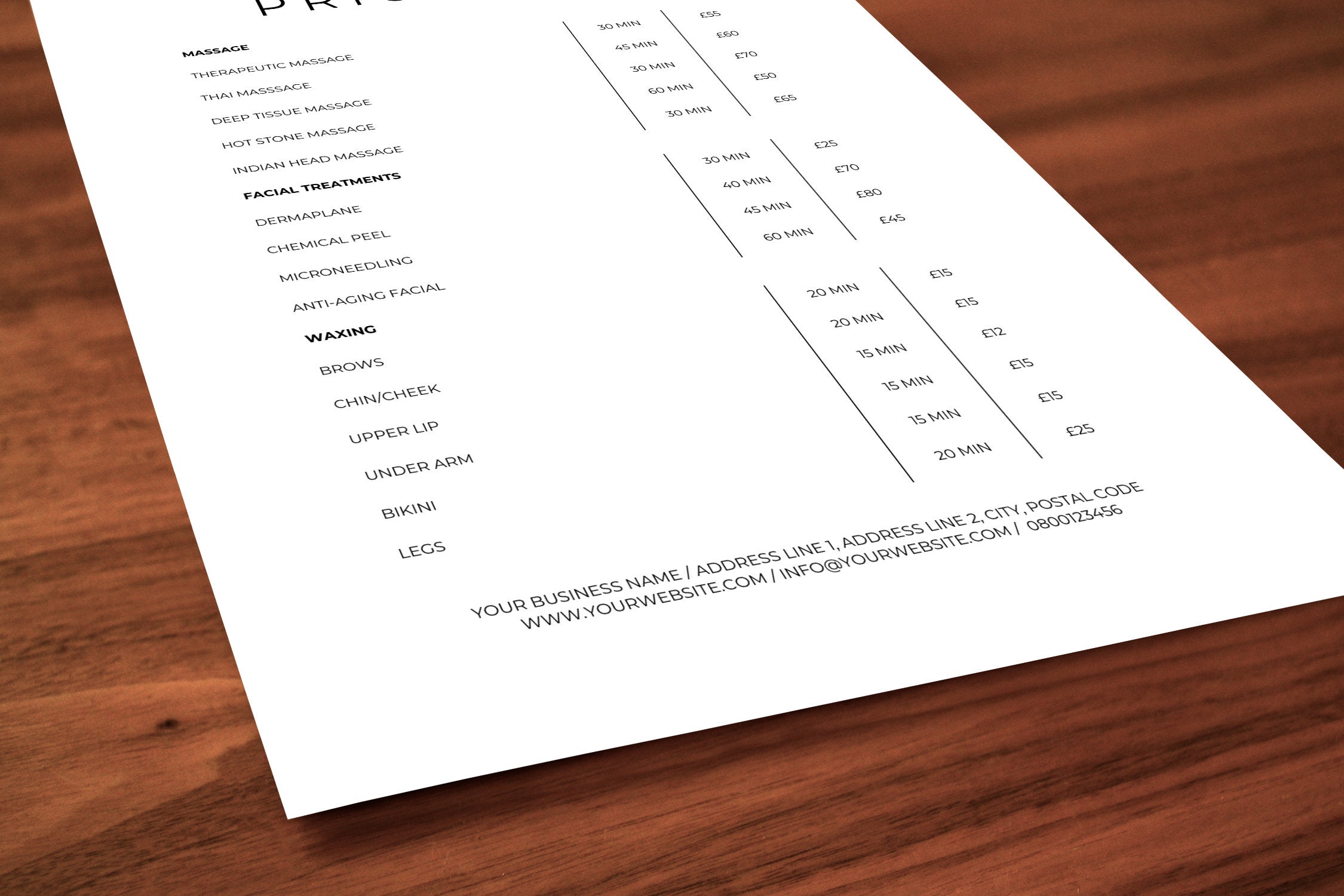 Minimalistic Price List Template | Universal Price List Template for Spa, Salon, Barber ...