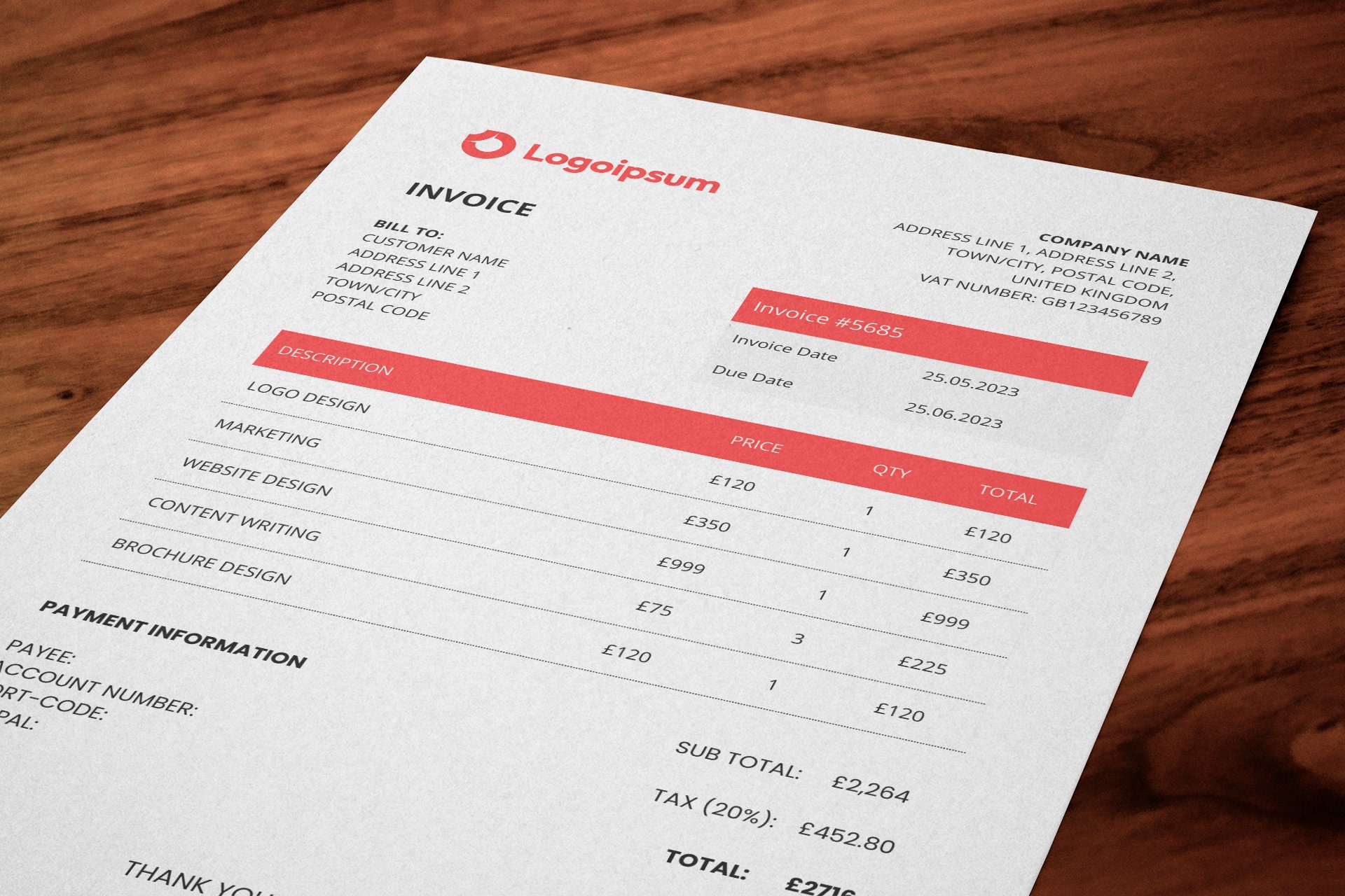 Digital Editable Invoice Template | Modern & Professional Invoice ...