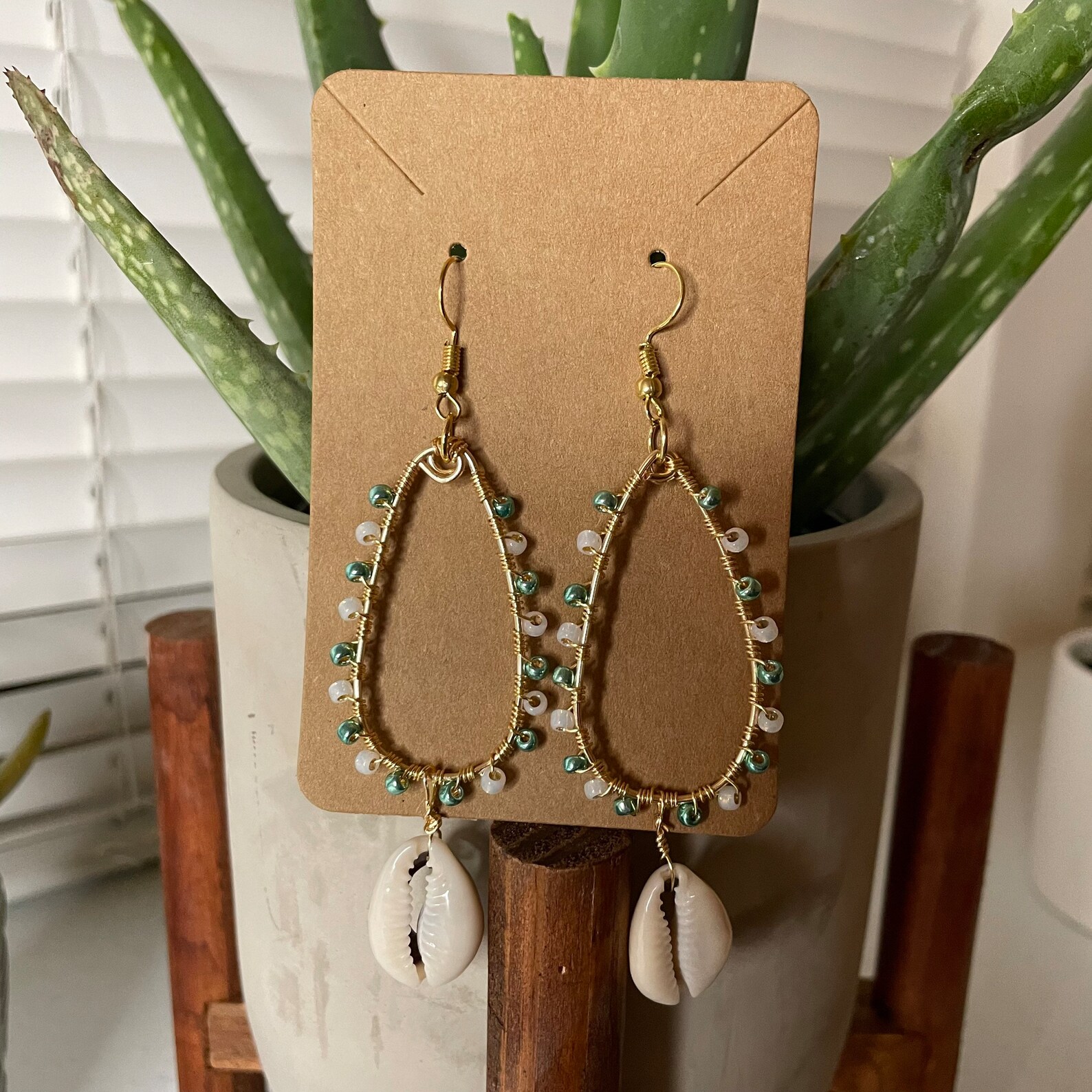 Long Tear Drop Wire Wrapped Shell Dangle Earrings - Etsy