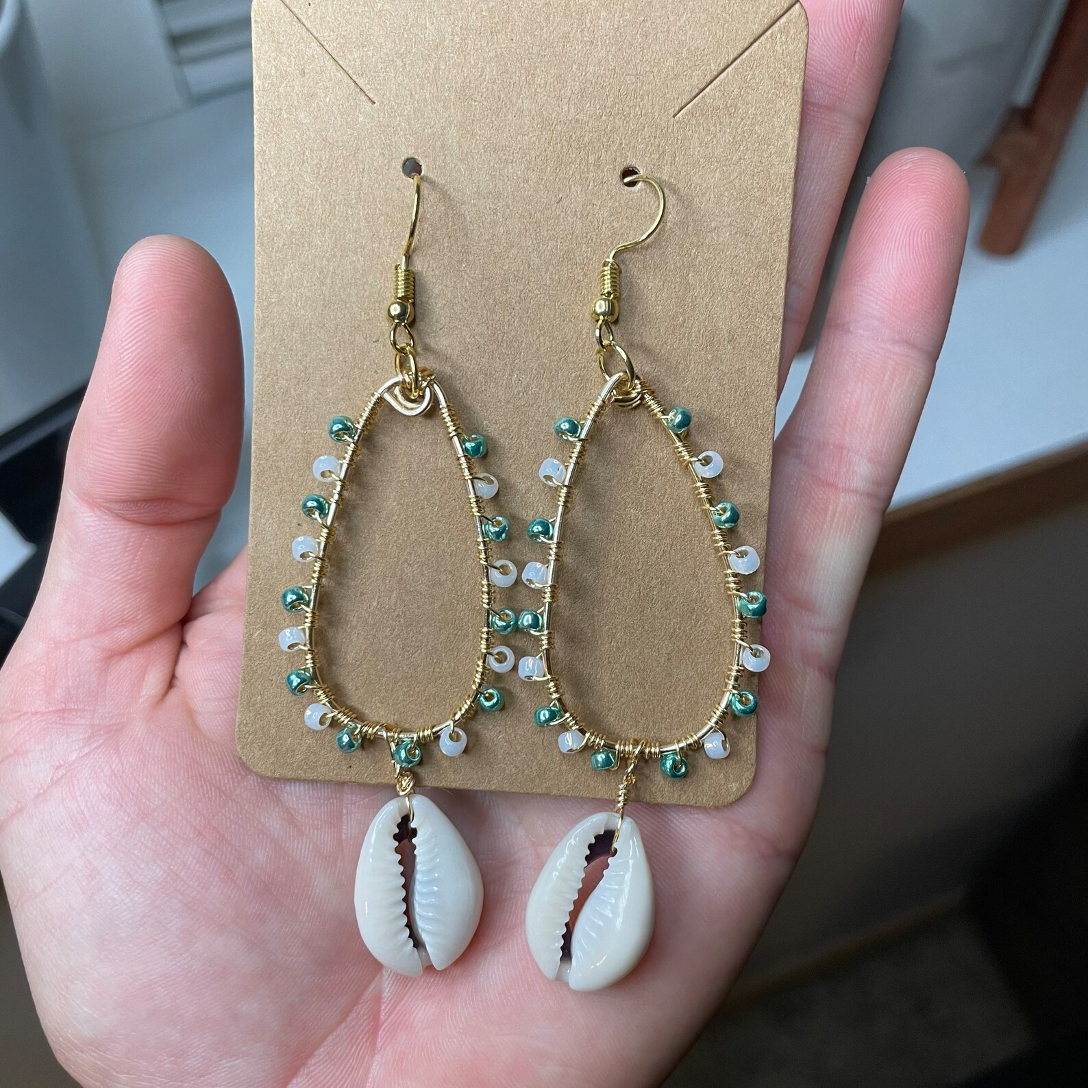 Long Tear Drop Wire Wrapped Shell Dangle Earrings - Etsy
