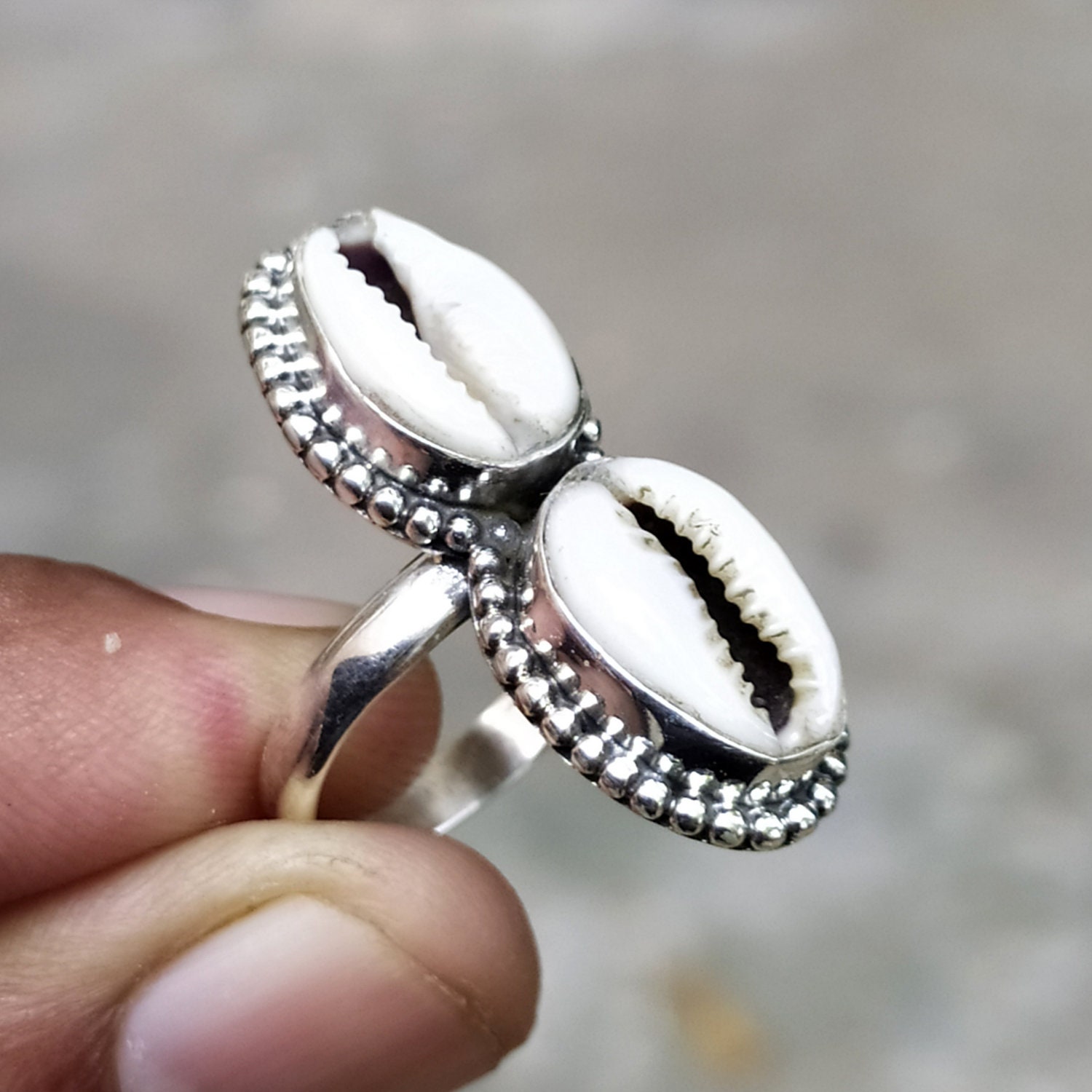 Cowrie Shell Ring 92.5% Solid Sterling Silver Ring Natural | Etsy