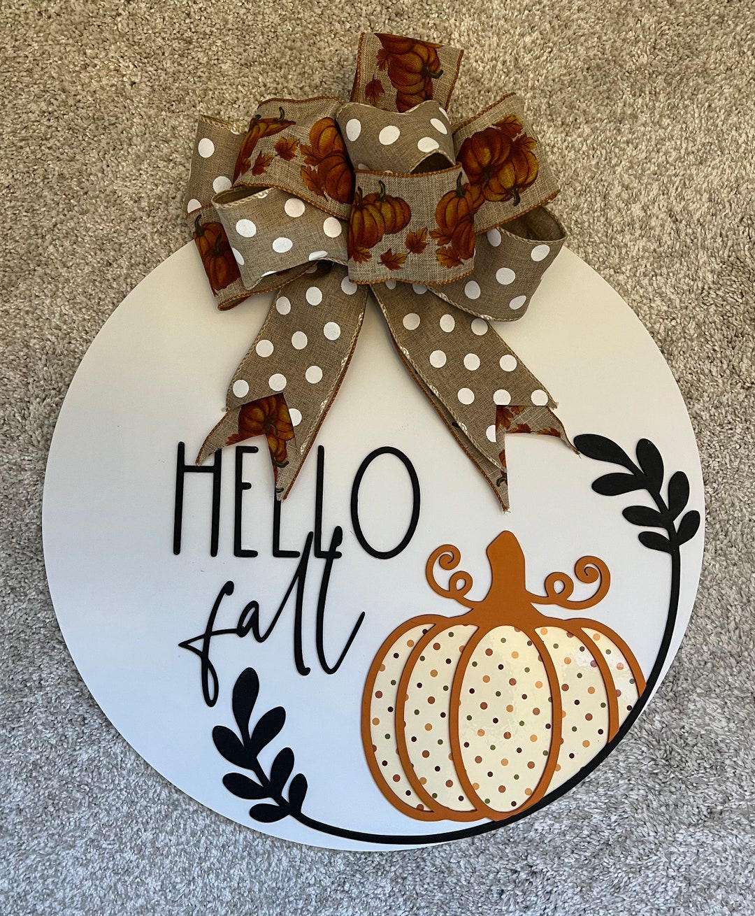18 Round 3D Wood Hello Fall Sign and Bow Wall Decor free Shipping - Etsy