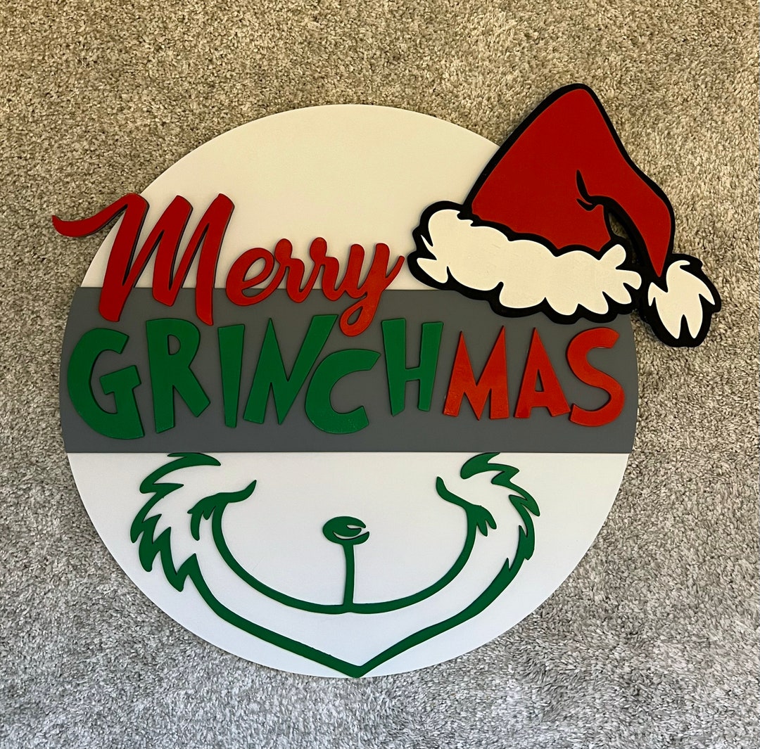 3D Merry Grinchmas Sign: 18" Round Christmas Door Hanger - Etsy