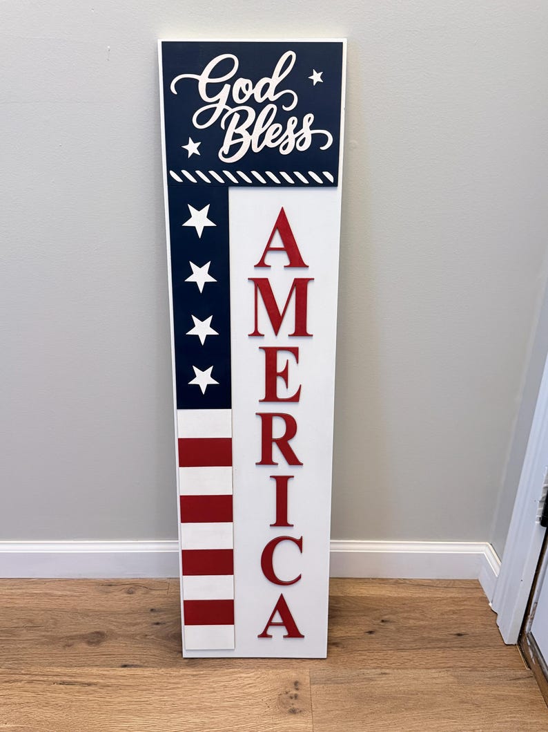 Handmade Wood God Bless America Porch Leaner Sign- 3ft Patriotic Decor ...