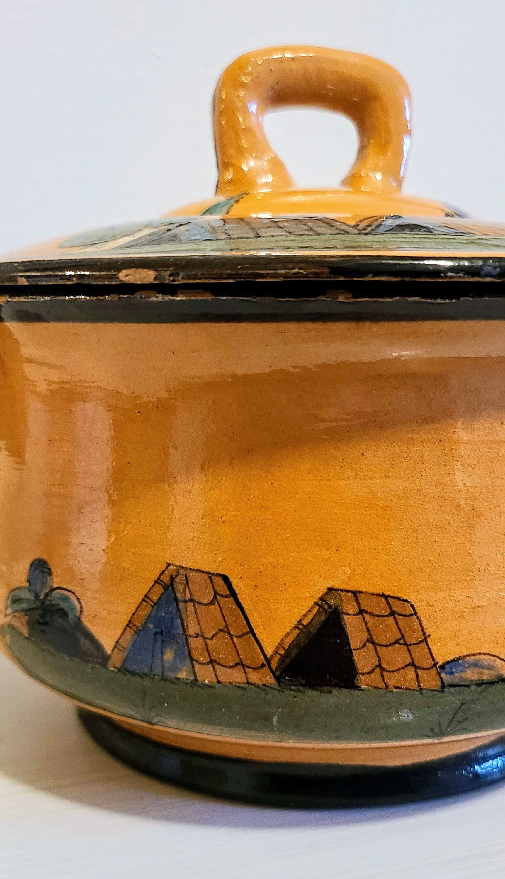 Hand Painted Clay Pot W/ Lid (native-plains Scene) - Etsy