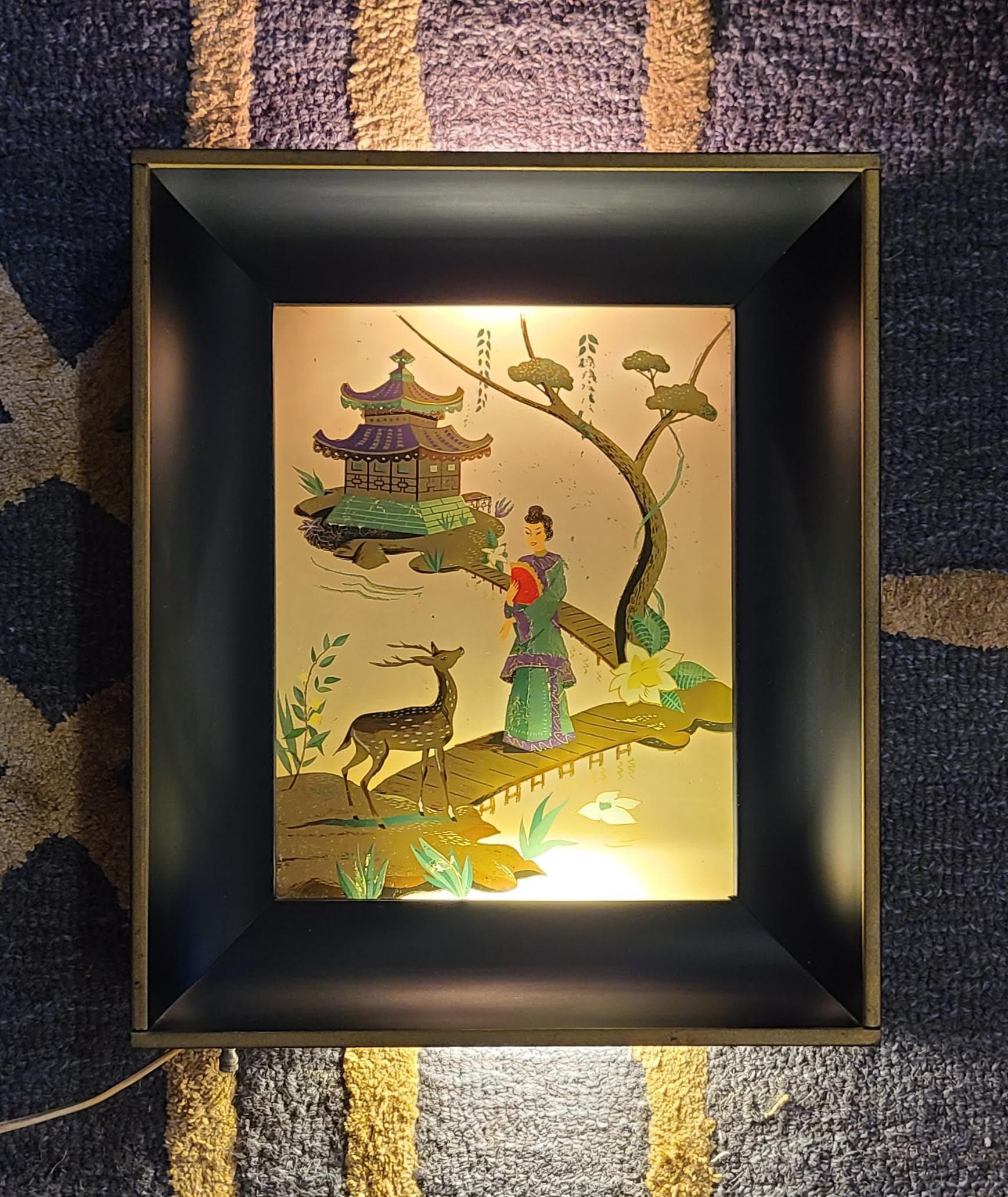 Vintage Asian-Scene Shadow-Box Wall-Light | Etsy