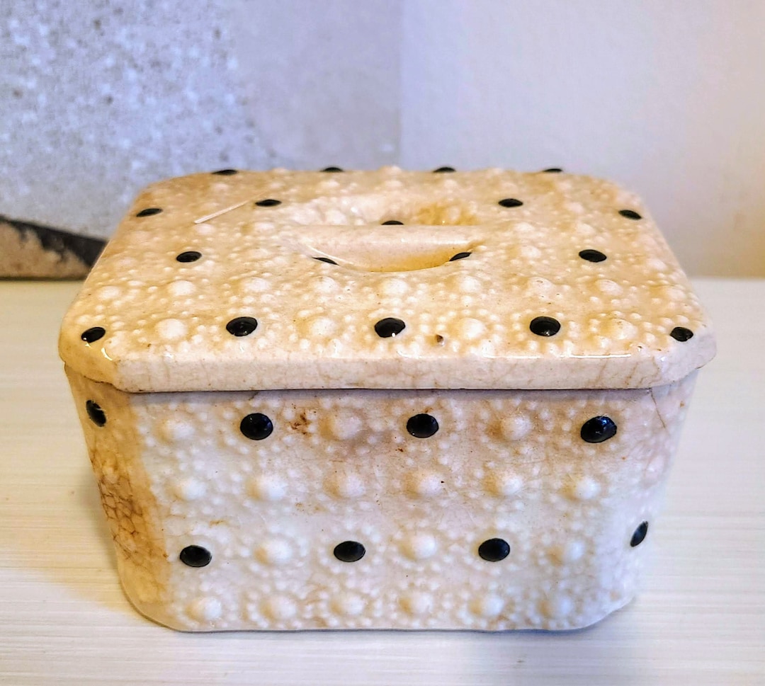 Vintage Lidded Ceramic Dot Pattern Box - Etsy