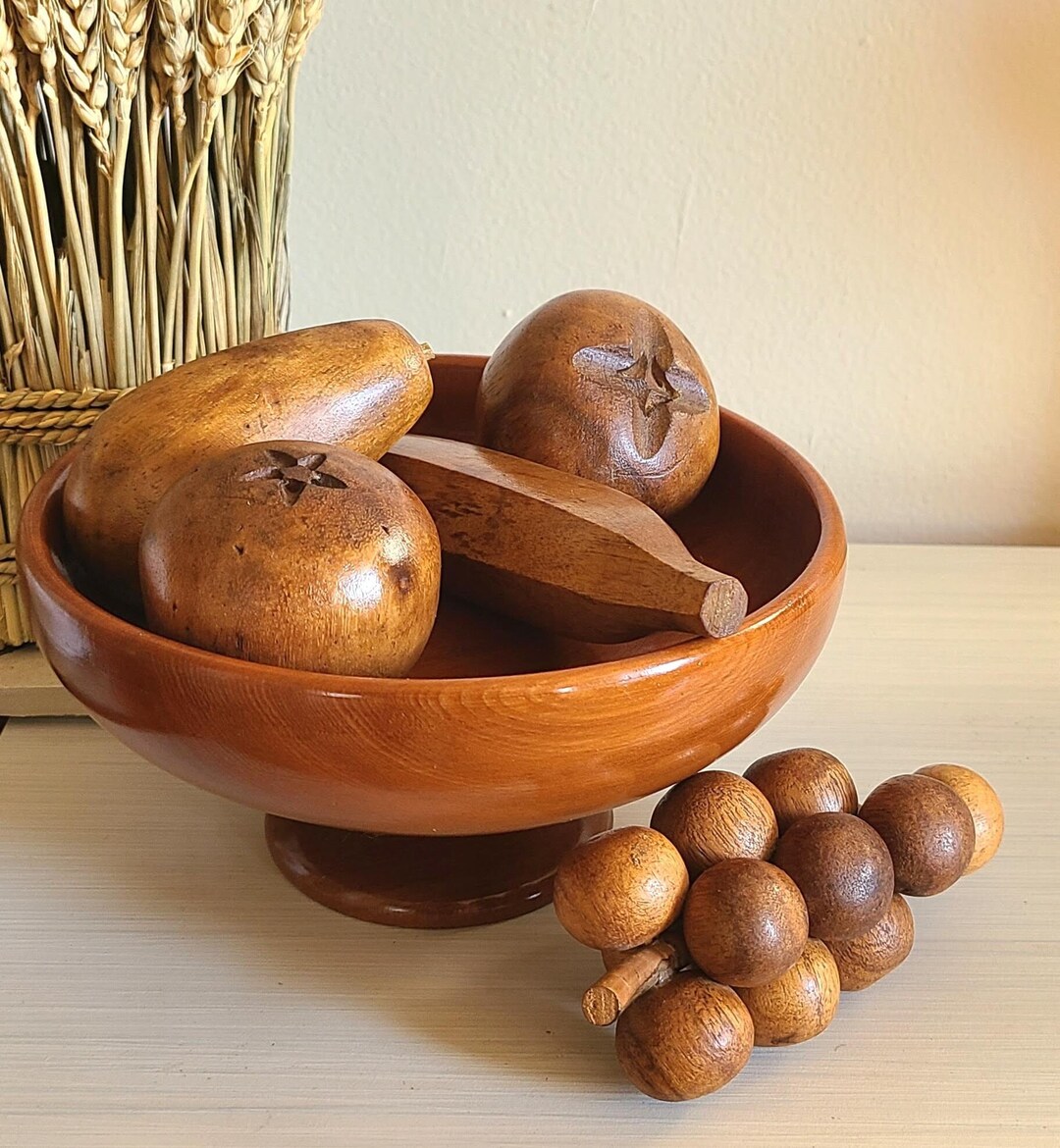 Vintage Carved Leilani Monkey Pod Wood Fruit / California Redwood Bowl ...