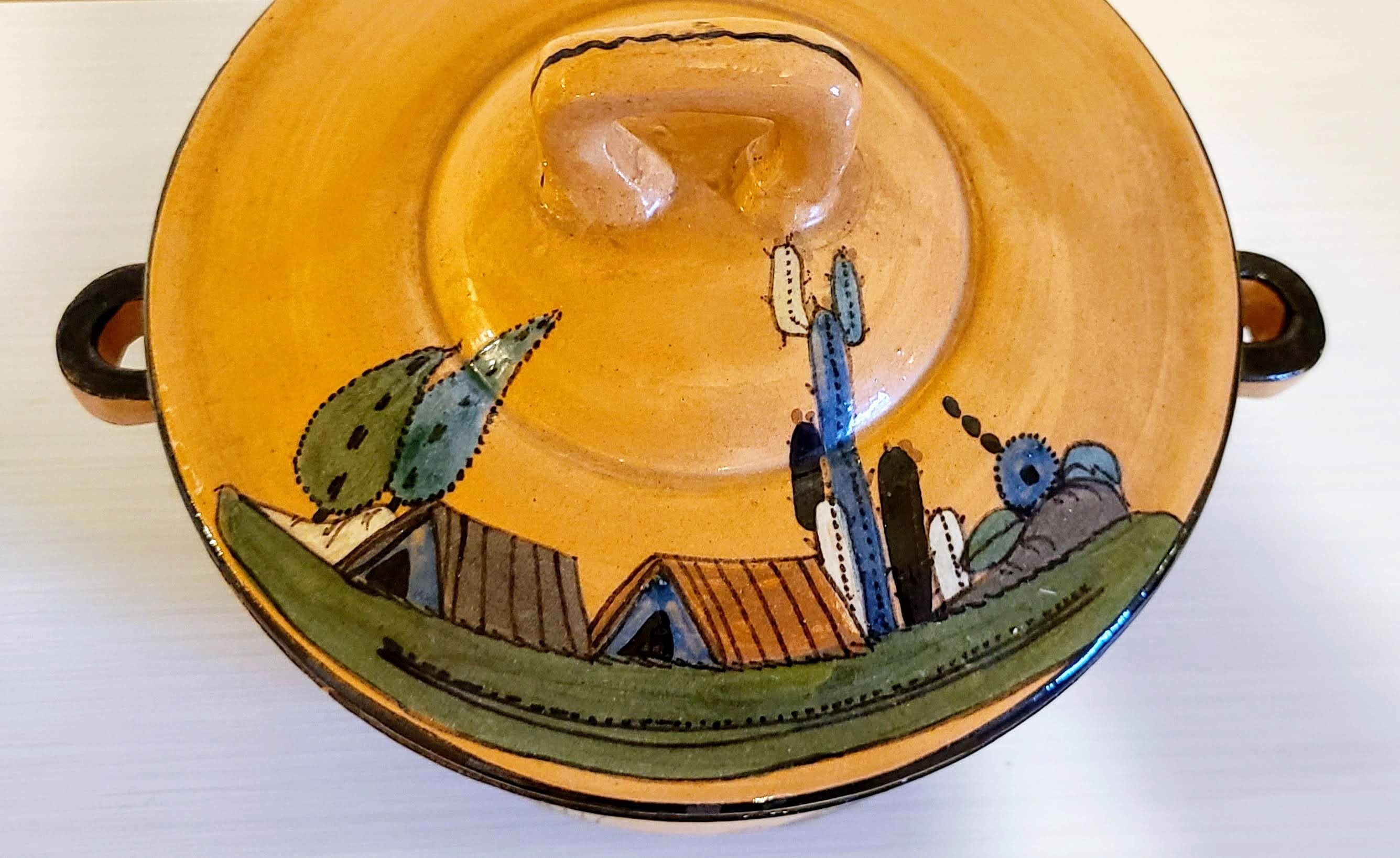 Hand Painted Clay Pot W/ Lid native-plains Scene - Etsy