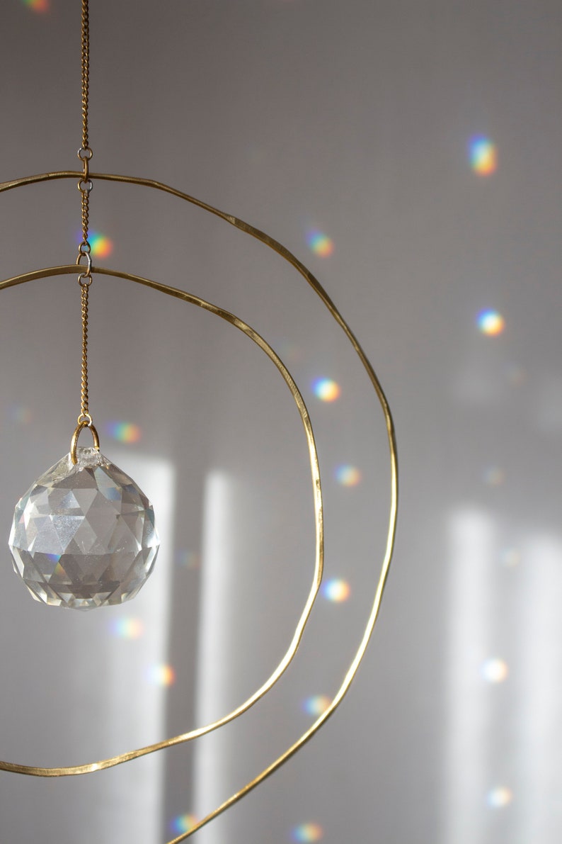 Double Arch Suncatcher Hand Hammered Brass Hoops With Large Sphere ...