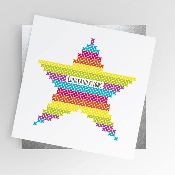 Congratulations Cross Stitch Greetings Card Cross Stitch - Etsy