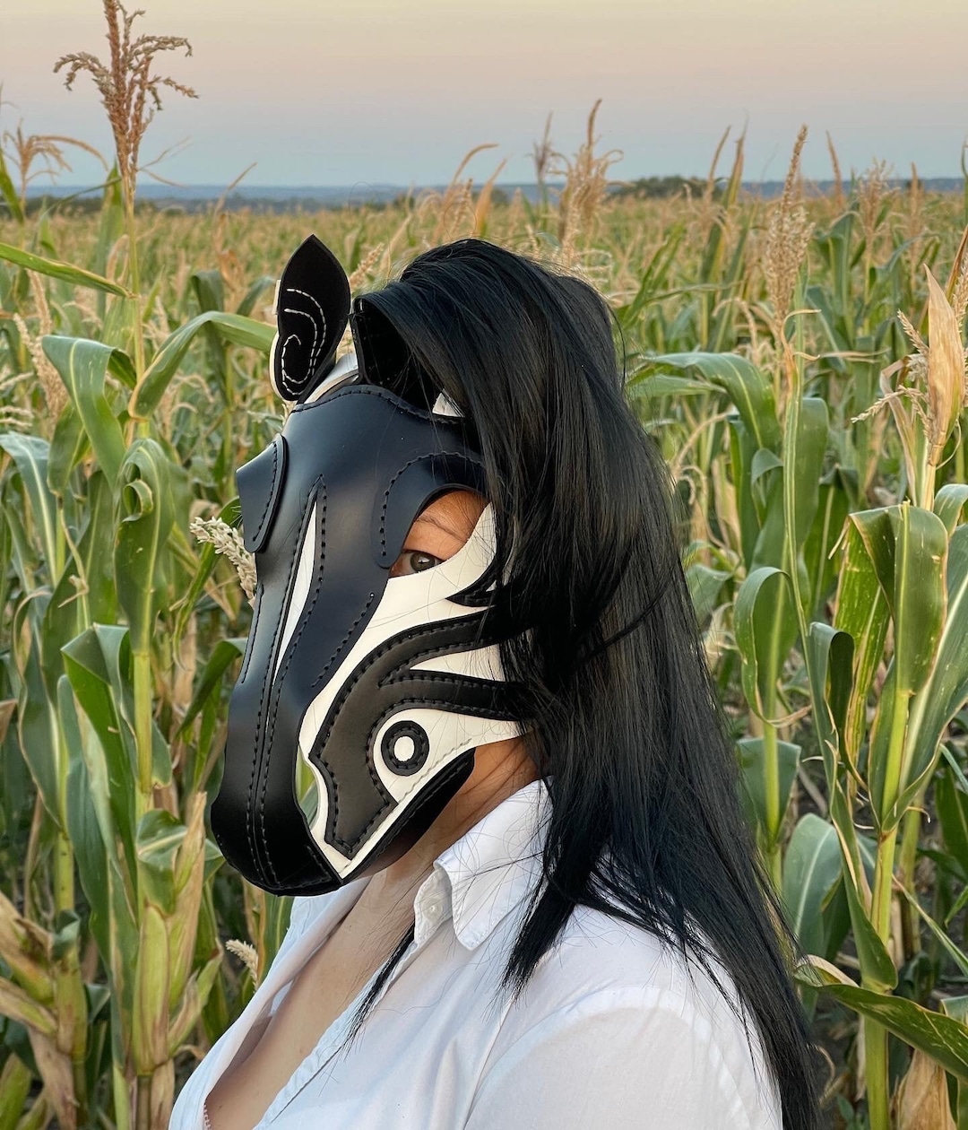 Leather Horse Mask black and White Edition. Handmade Carnival Mask ...
