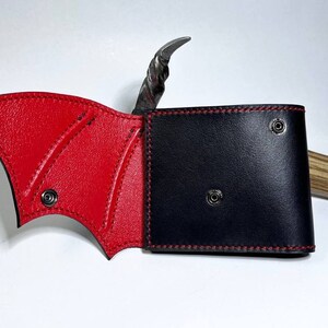 Carved Leather Wallet "bat" With Engraving, Black Wallet With Bat Wings ...