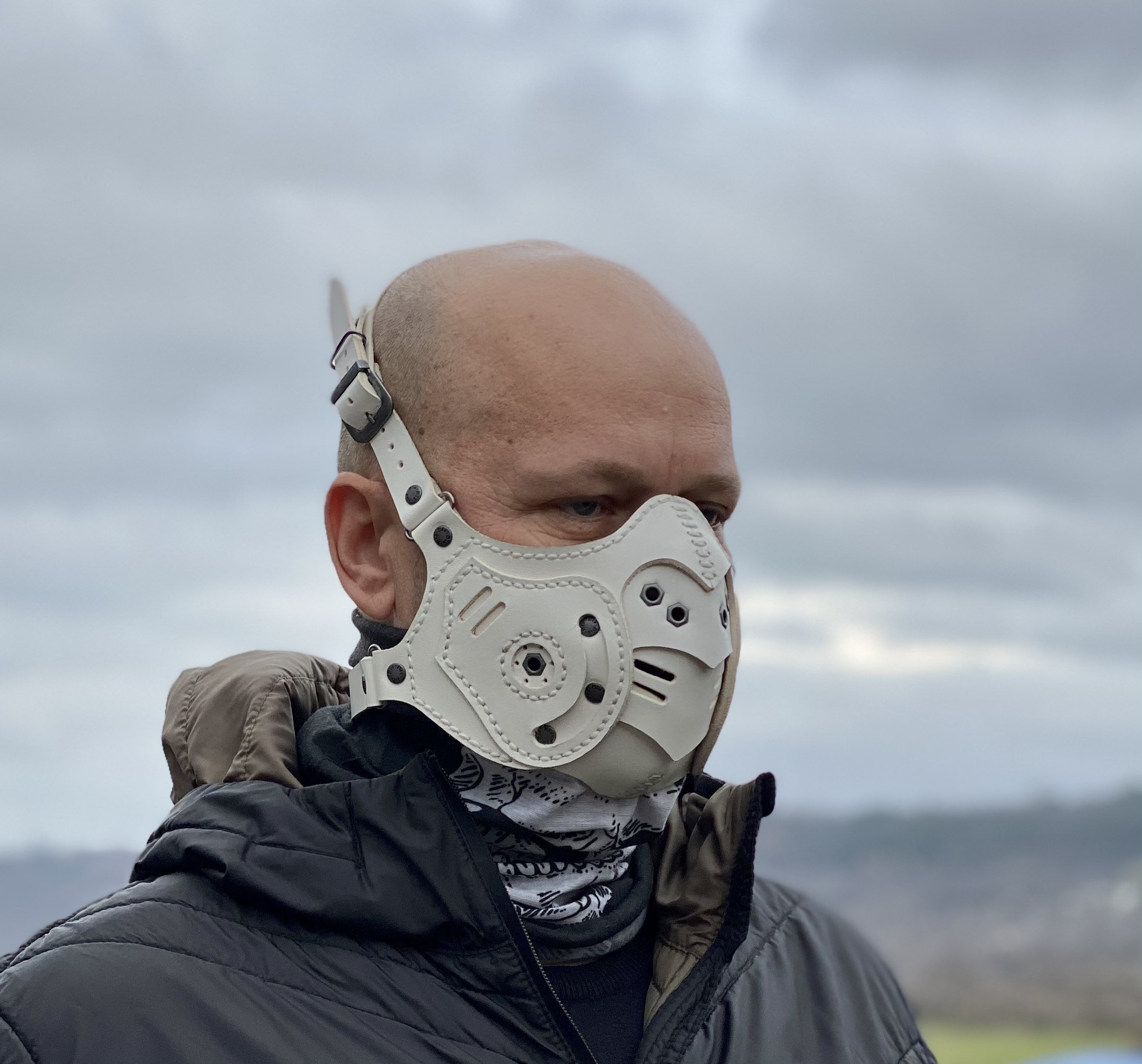 White Leather Mask Biker Mask Leather face Mask Scorpion | Etsy