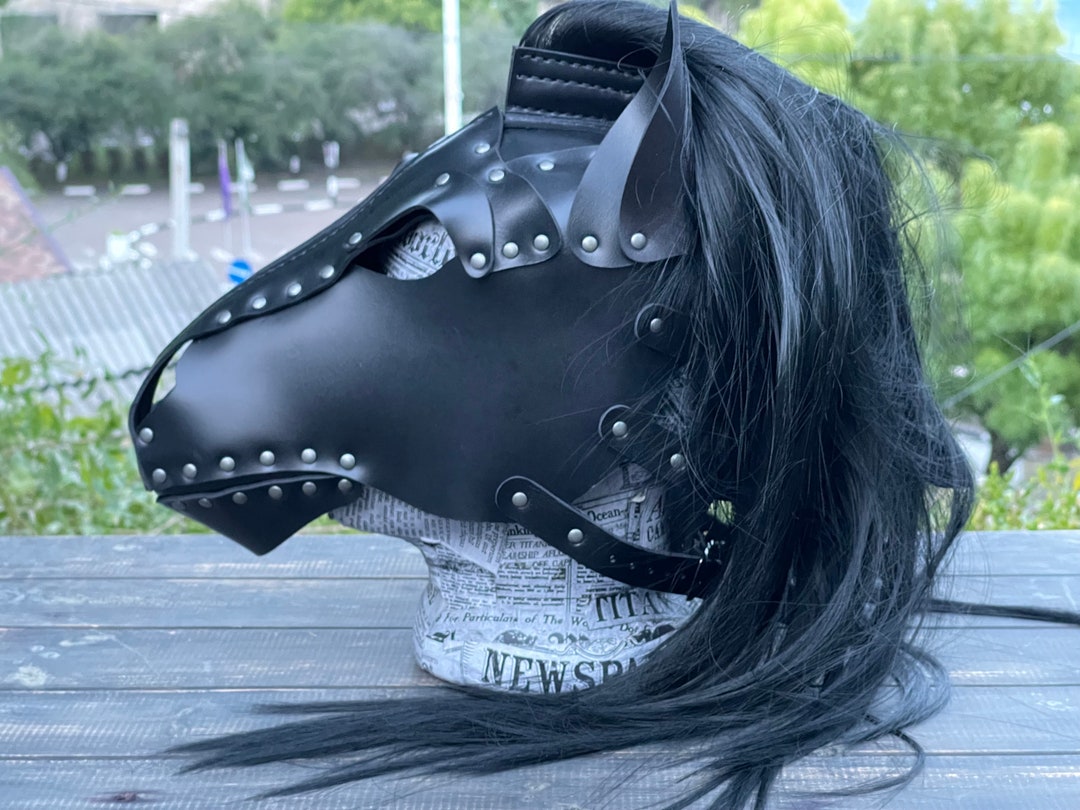Horse Head Leather Mask Pony Play Mask Leather Pony Hood Fetish Mask ...