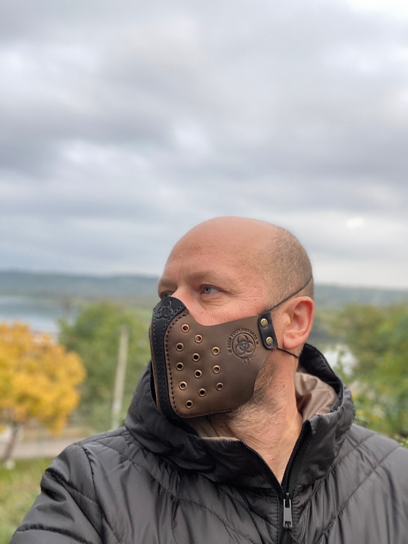 Leather Face Mask brown&black leather | Etsy