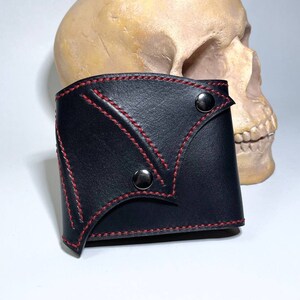 Carved Leather Wallet "bat" With Engraving, Black Wallet With Bat Wings ...