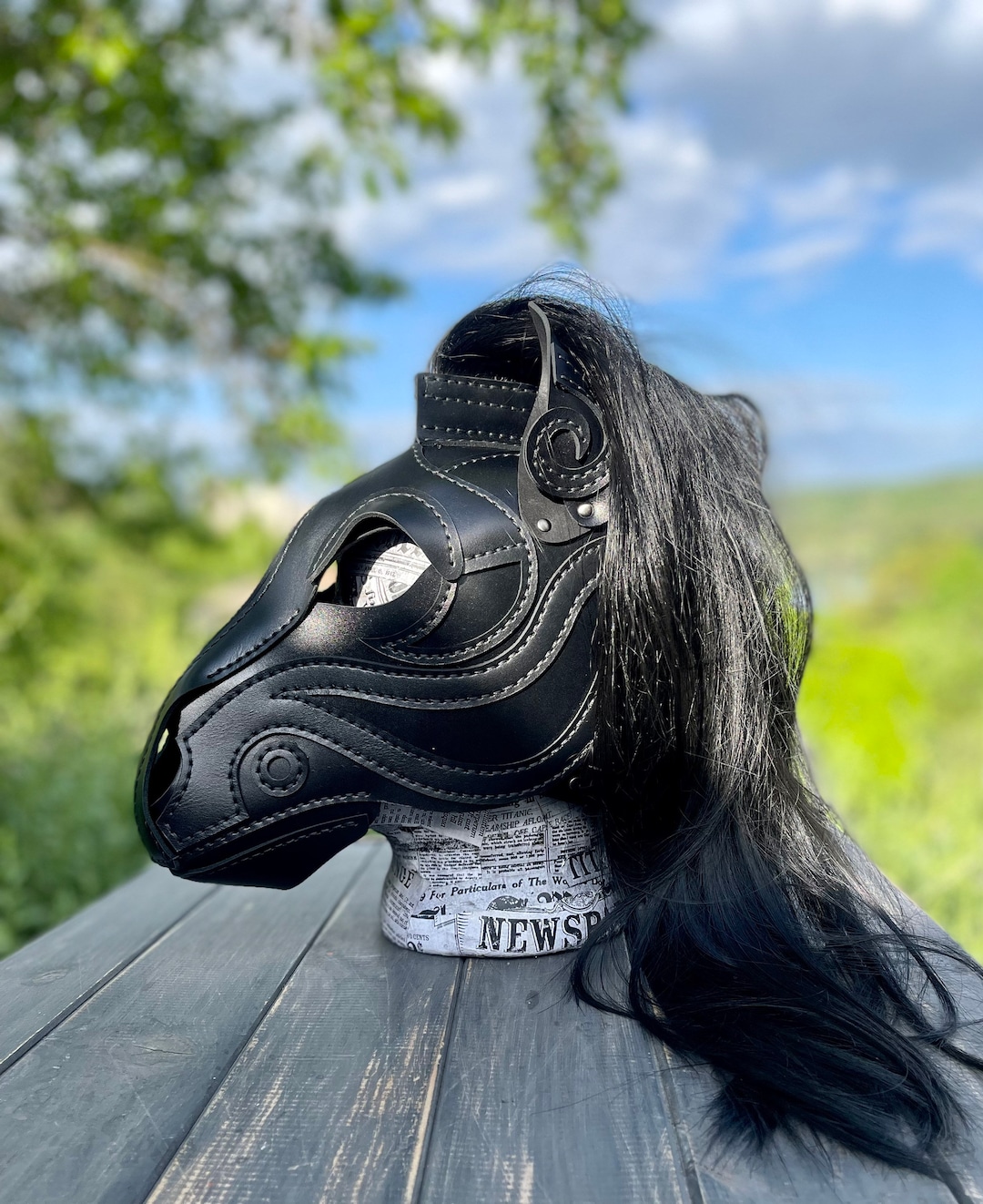 Leather Horse Mask Handmade in Black With a Mane - Etsy