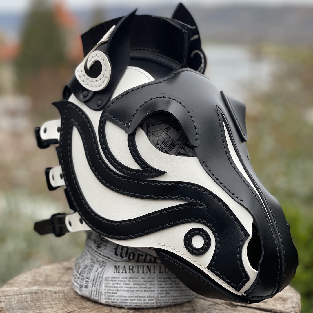 Leather Horse Mask black and White Edition. Handmade Carnival Mask ...