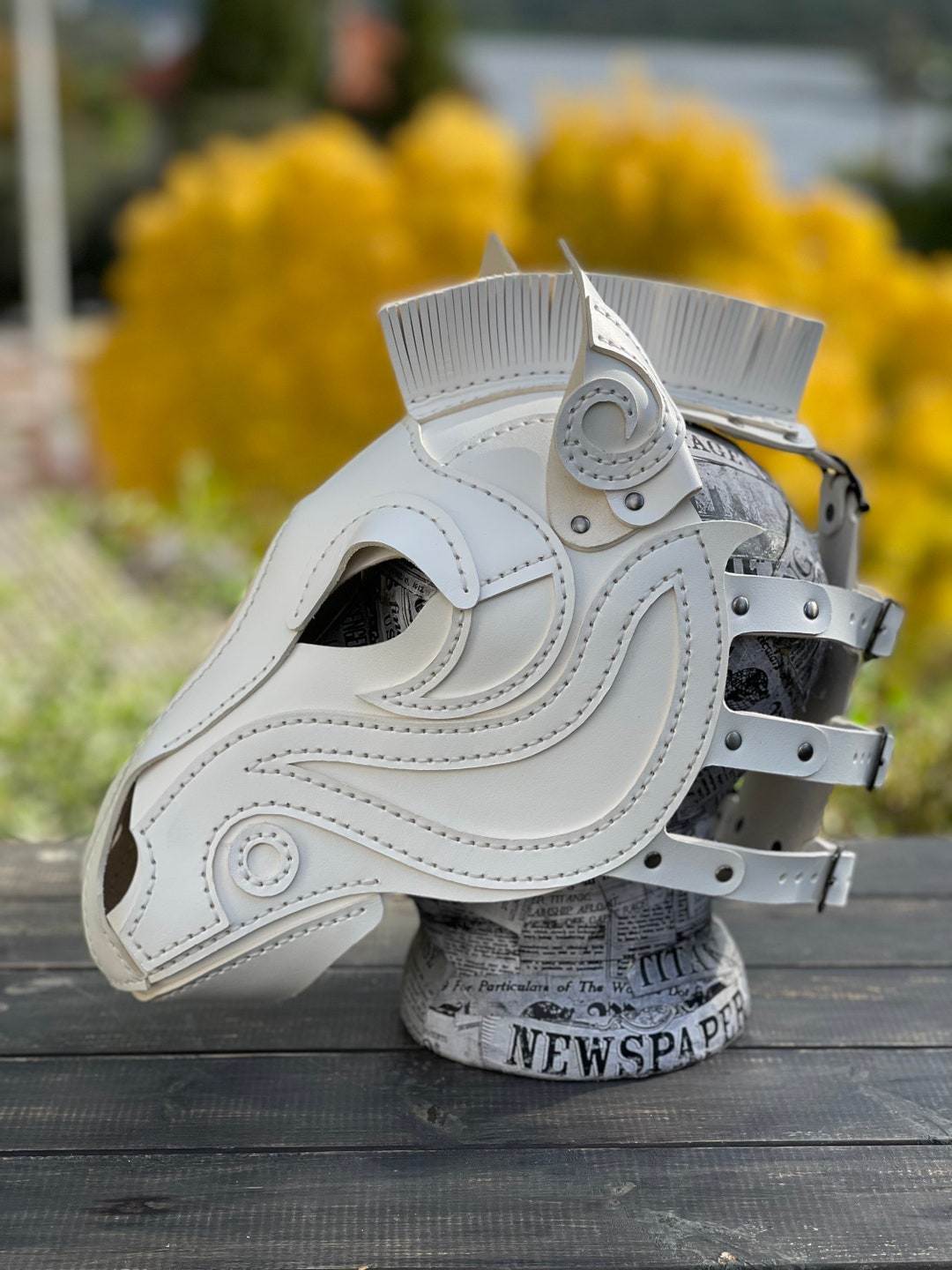 White Leather Horse Mask Handmade, Pony Play Mask - Etsy