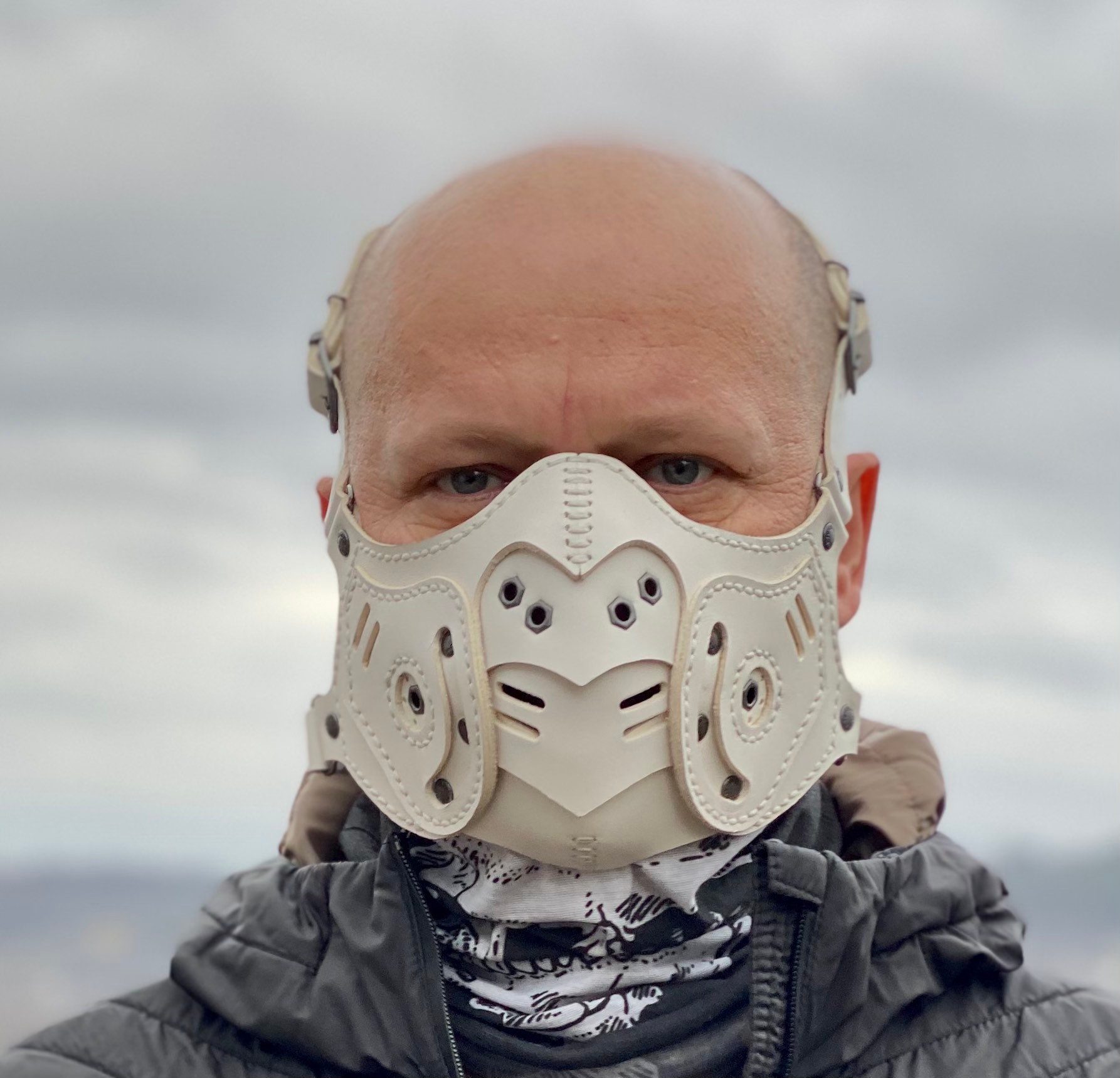 White Leather Mask Biker Mask Leather face Mask Scorpion | Etsy